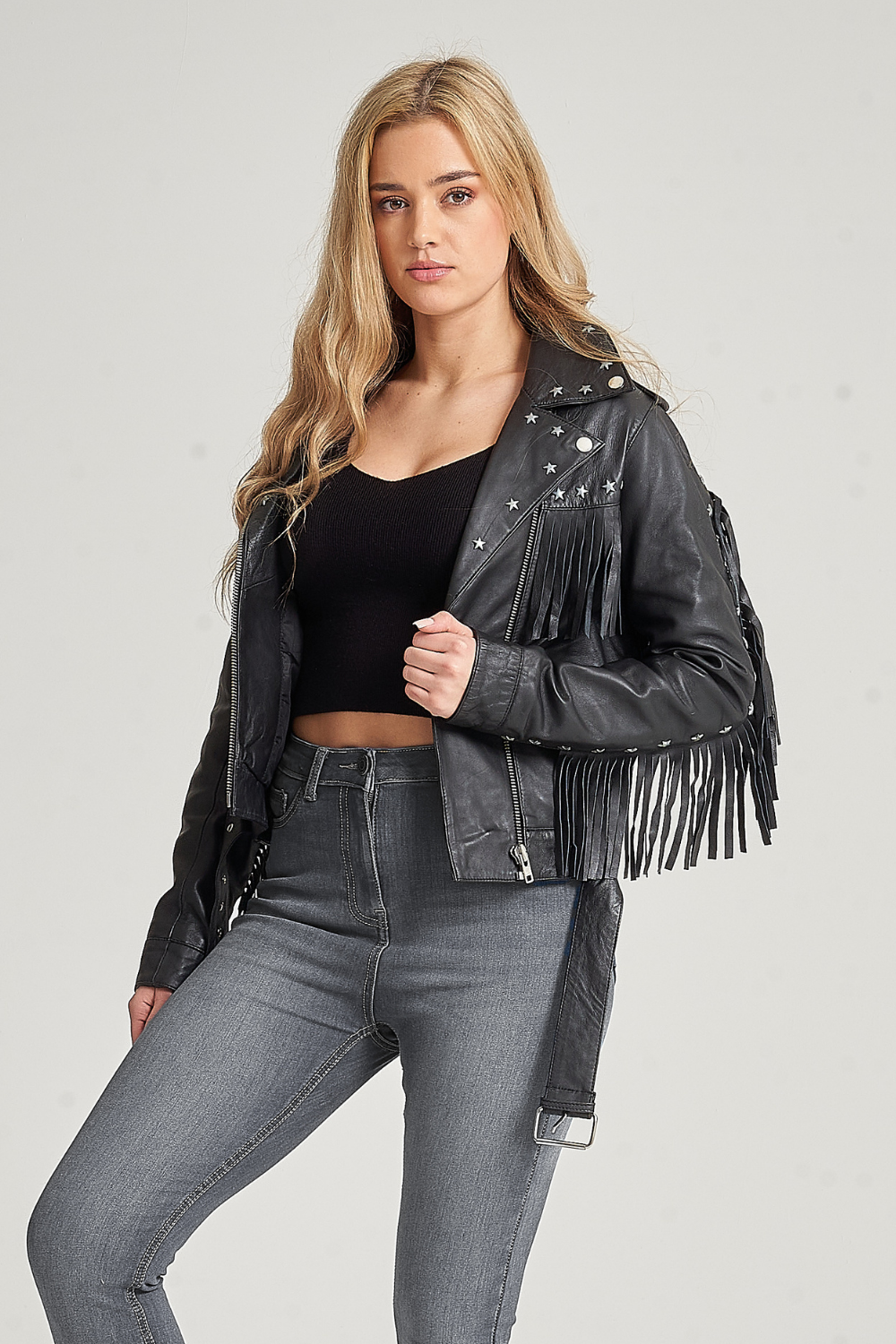 BARNEY & TAYLOR Fringed Leather Jacket