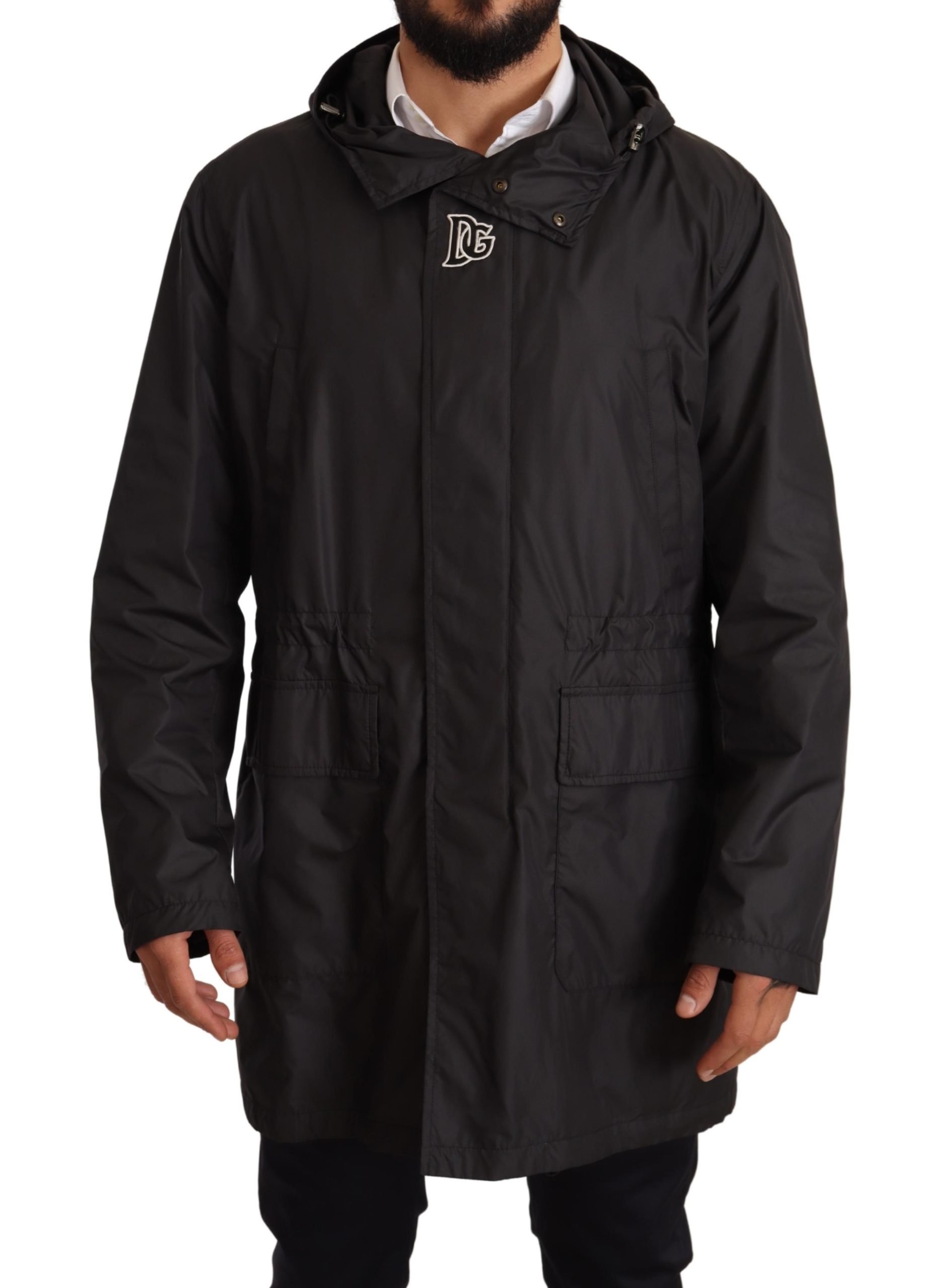Hooded Blouson Coat with Logo Details