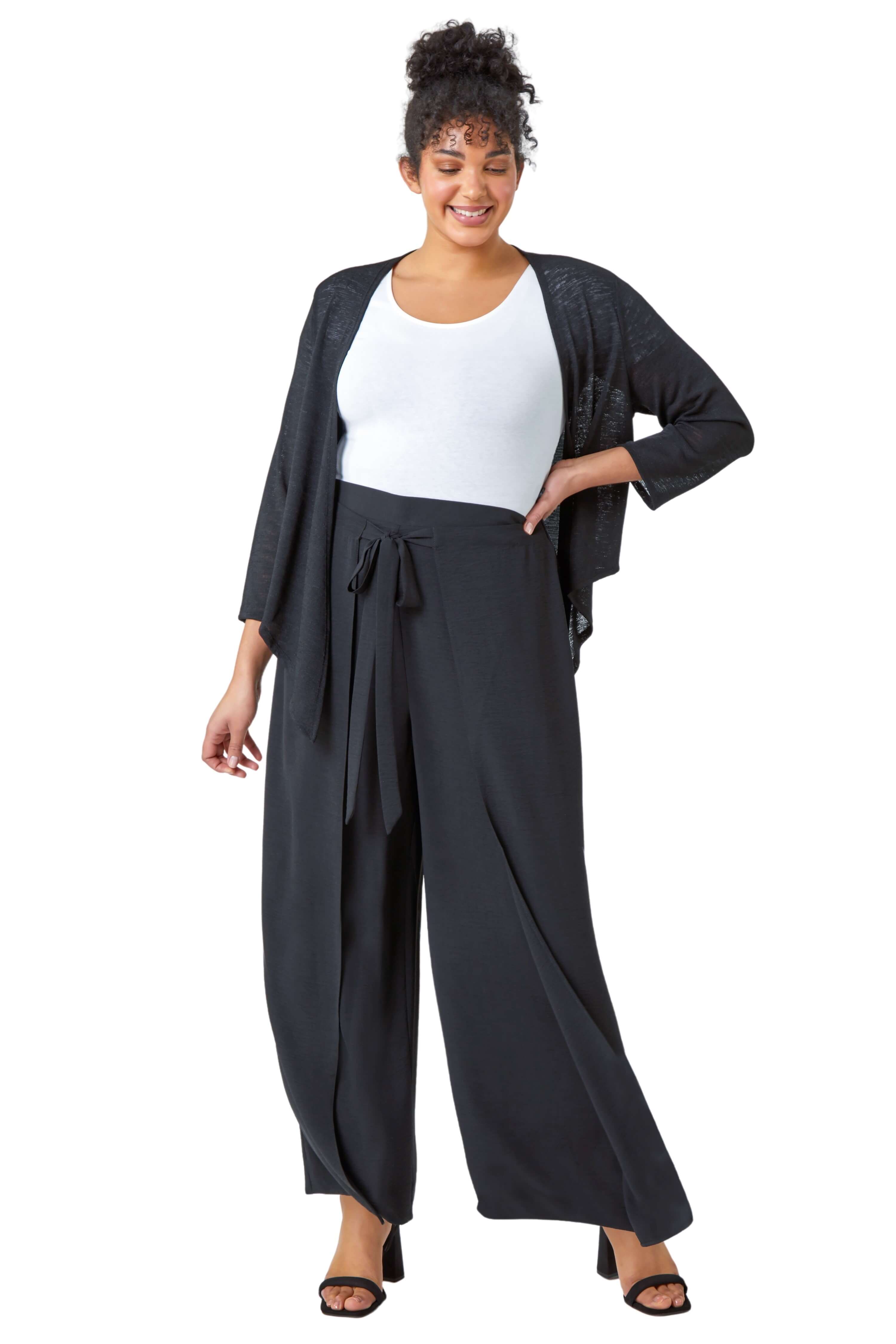 Curve Wrap Tie Wide Leg Trousers