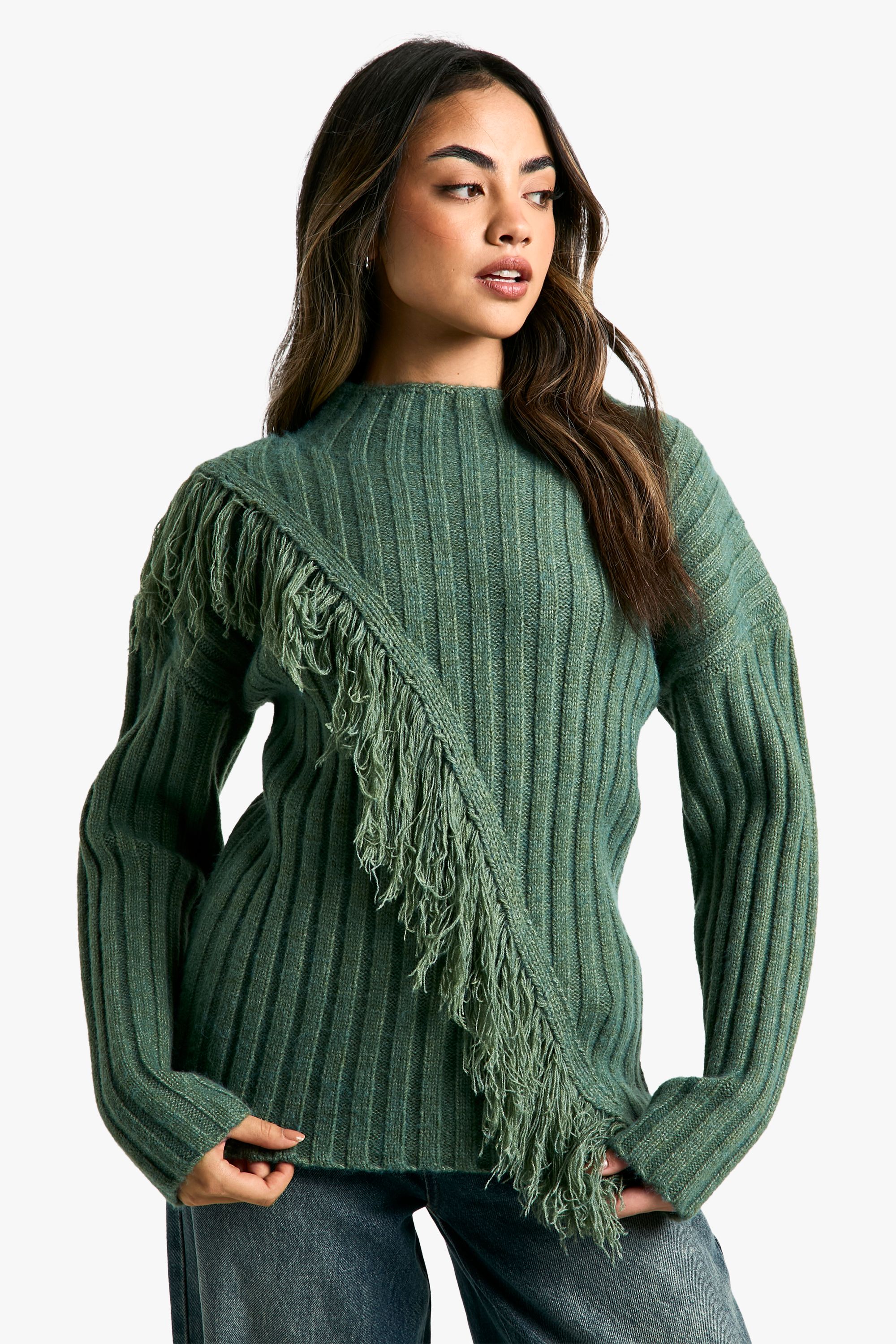 Rib Knitted Fringe Detail Jumper