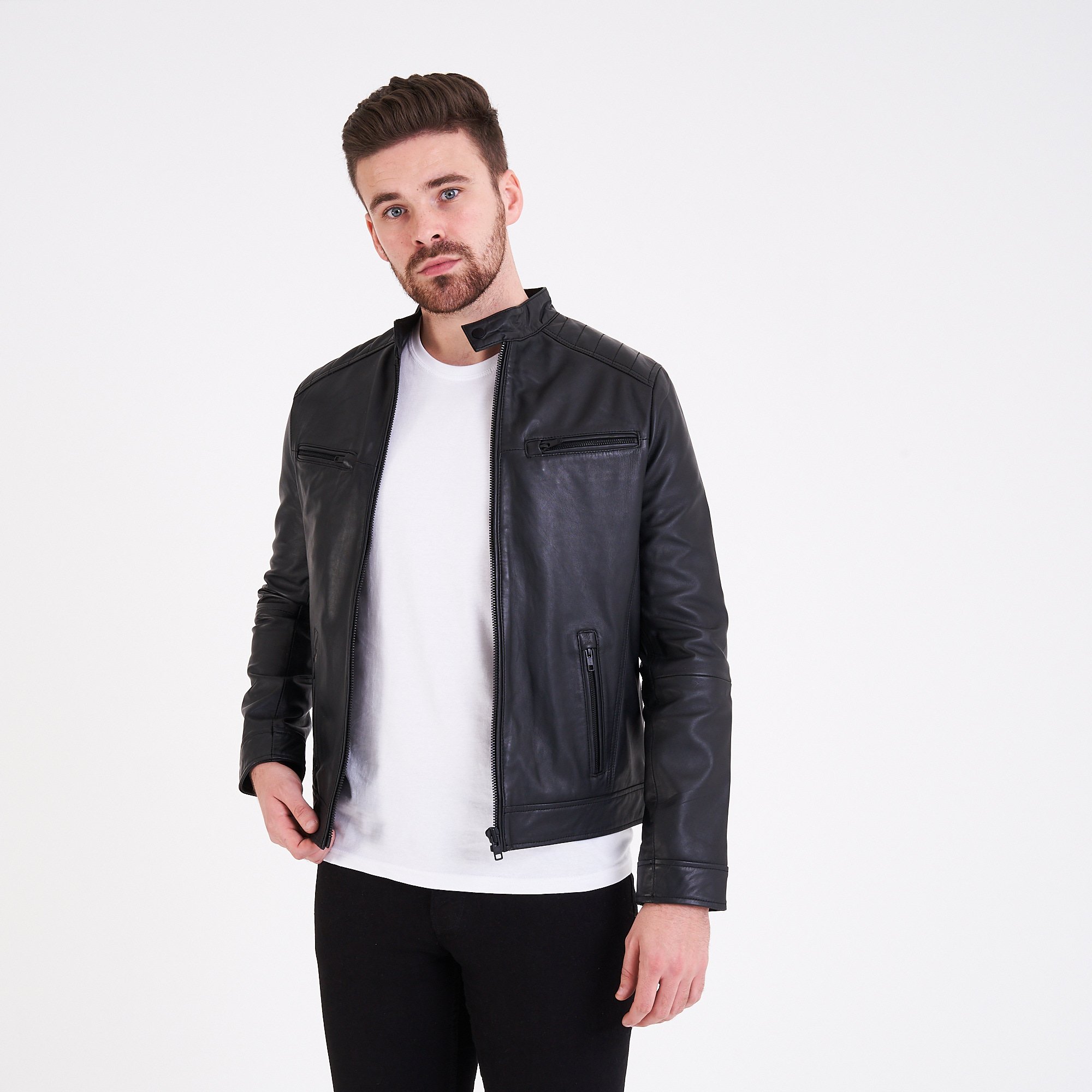 BARNEY & TAYLOR Real Leather Racer Jacket