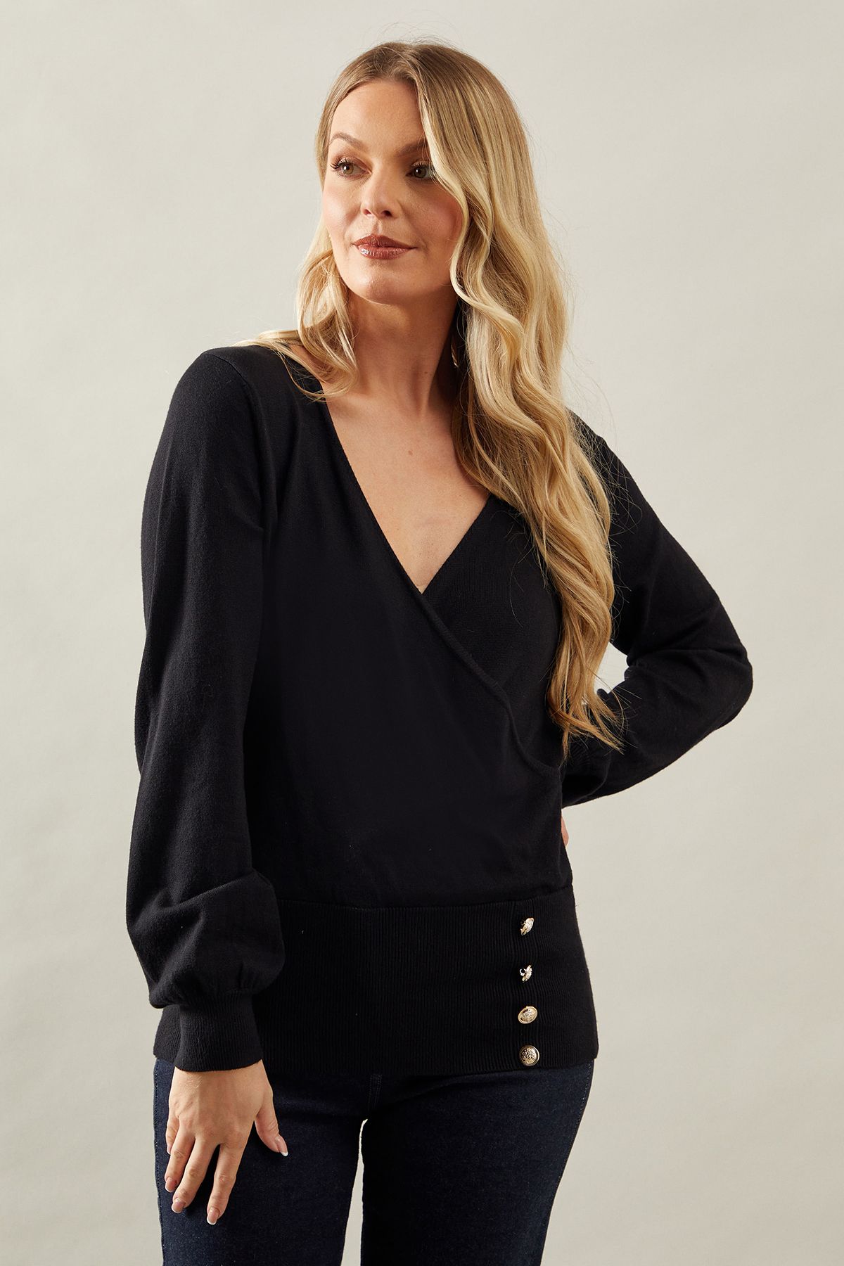 Button Detail Wrap Jumper