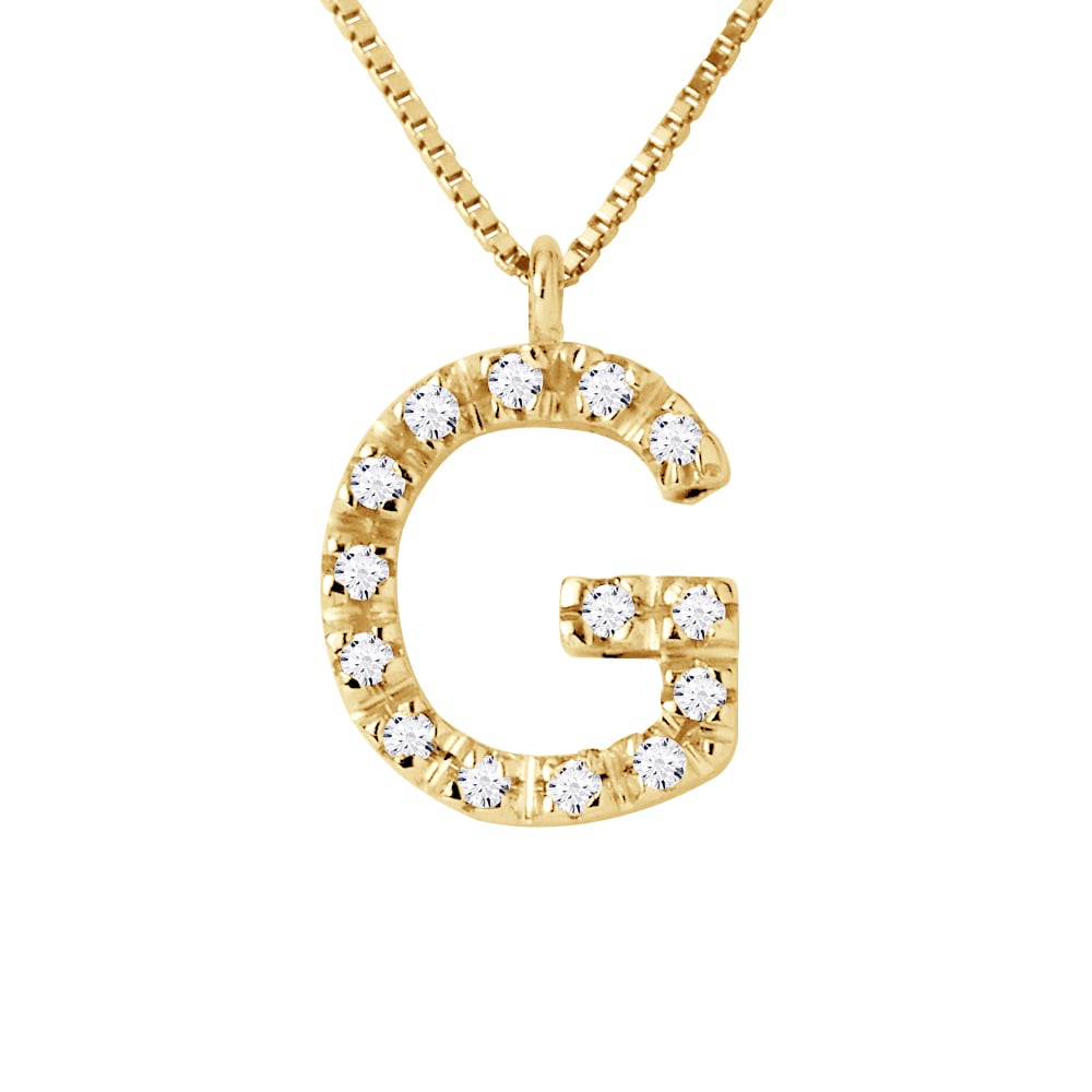 Ketting Diamonds 0.07 Cts alfabet letter "G" Geel Goud 18 Karaat