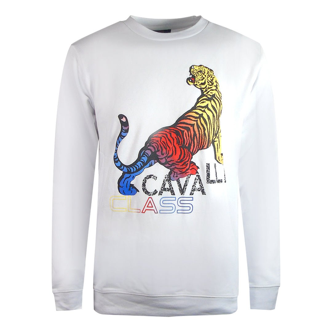 Cavalli Class Bold Tiger Design Vit Sweatshirt