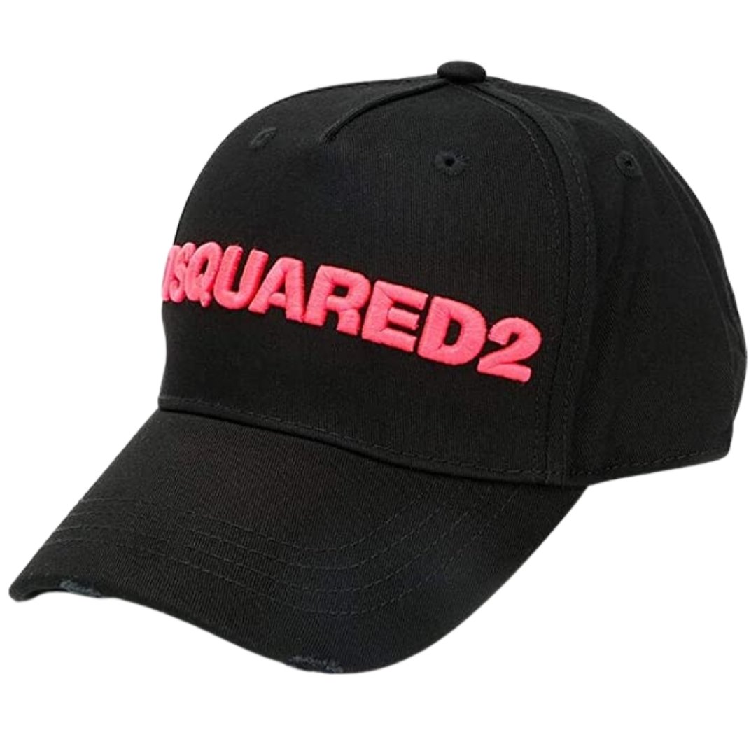 DSQUARED2 Rosa broderad logotyp, svart keps