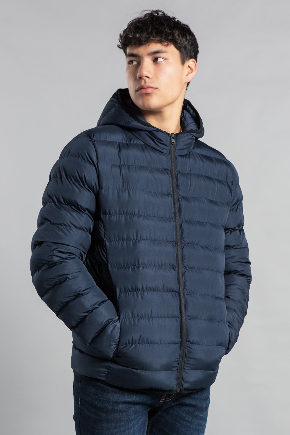 Navy Padded Hooded Jacket With Full Zip