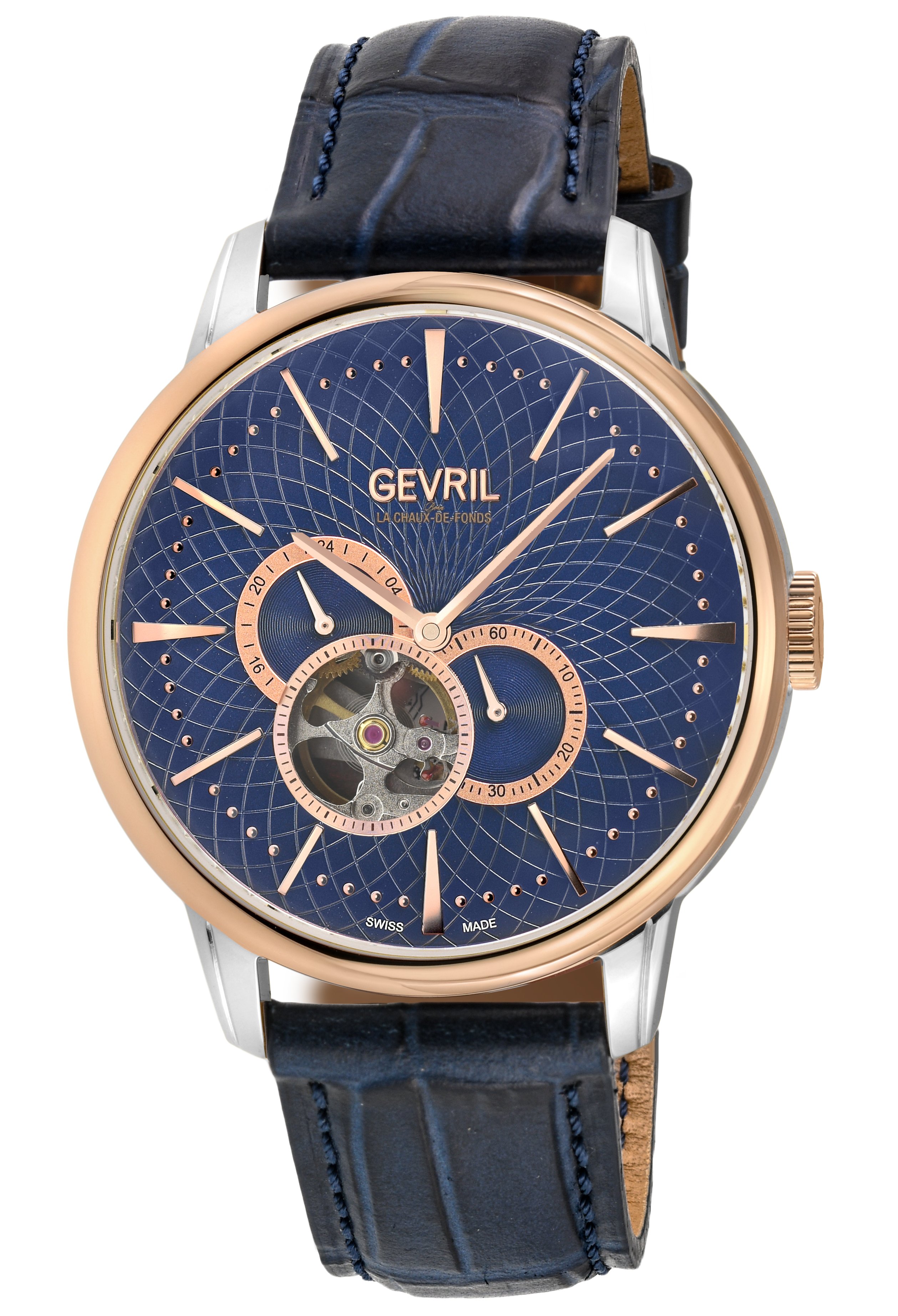 Gevril Men's Mulberry SS Case,RG Bezel, Blue Dial with embossed ...