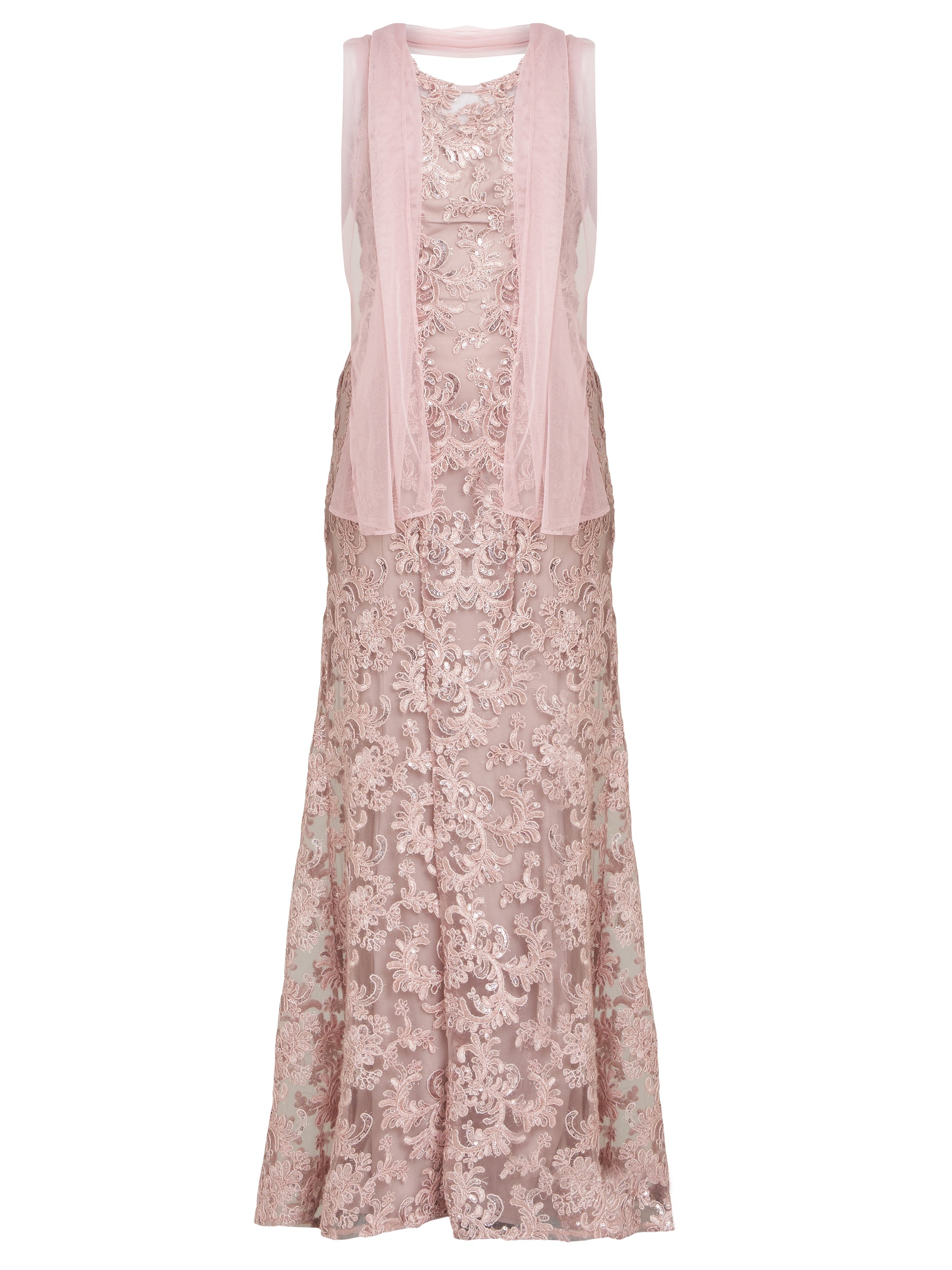 Trinity Embroidered Mesh Illusion Gown With Matching Shawl