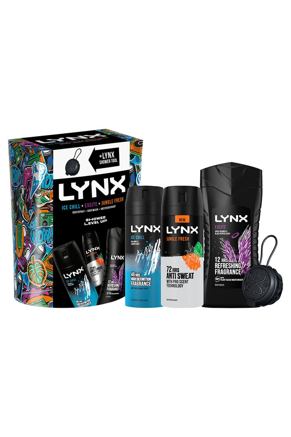 Lynx Ice Chill, Excite, Jungle Fresh GiftSet w/ Shower Tool