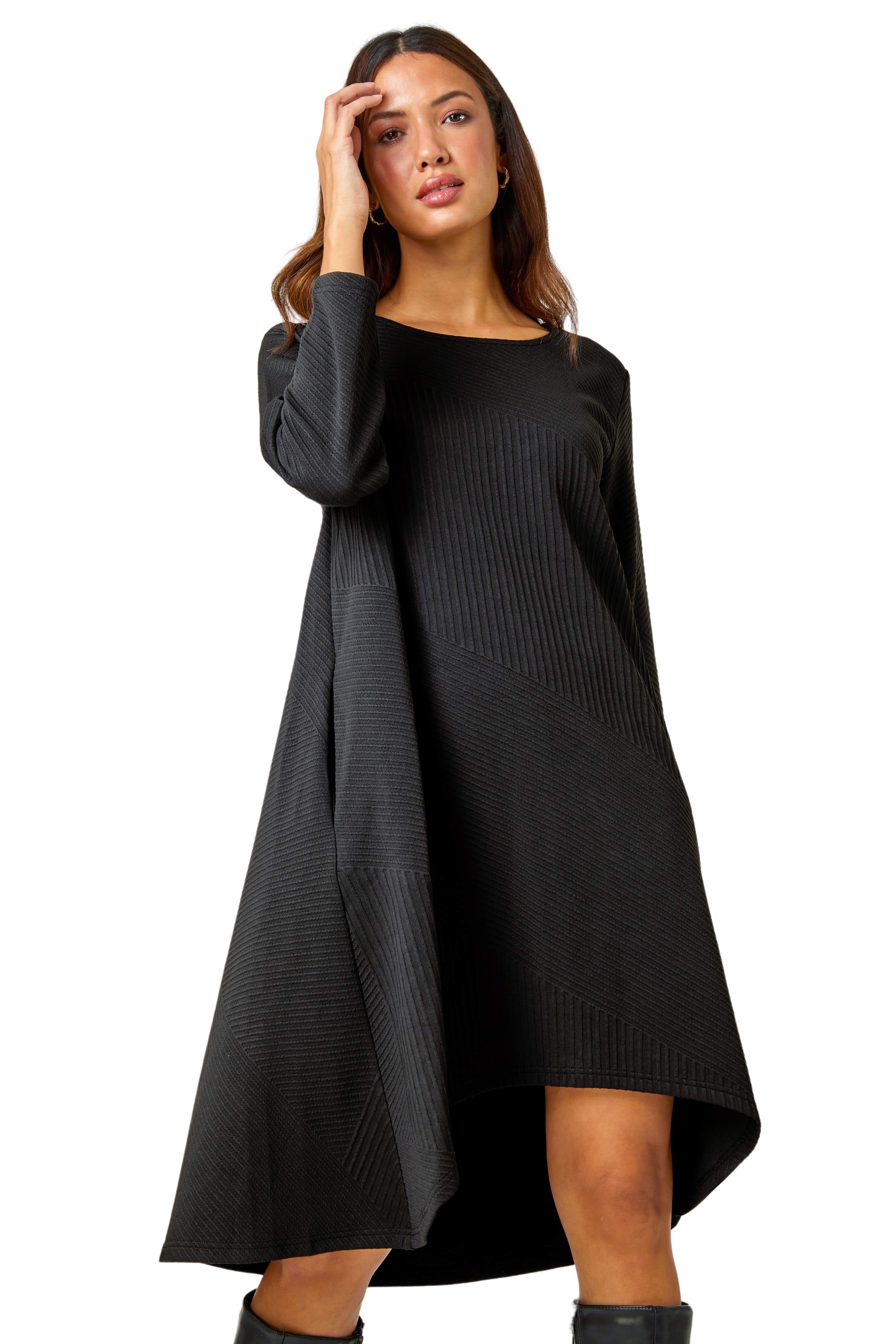 Ribbed Asymmetric Stretch Dress