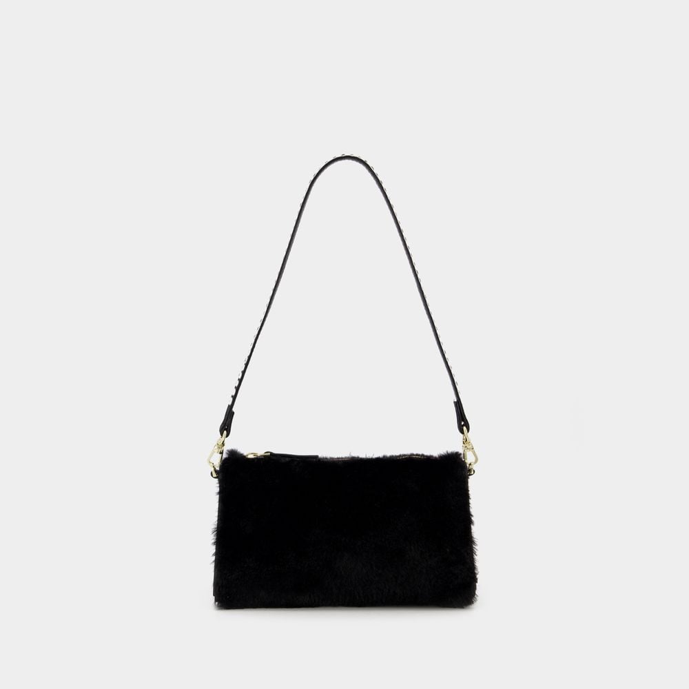 Mini Prisma Tas in Leer/Faux Fur Zwart