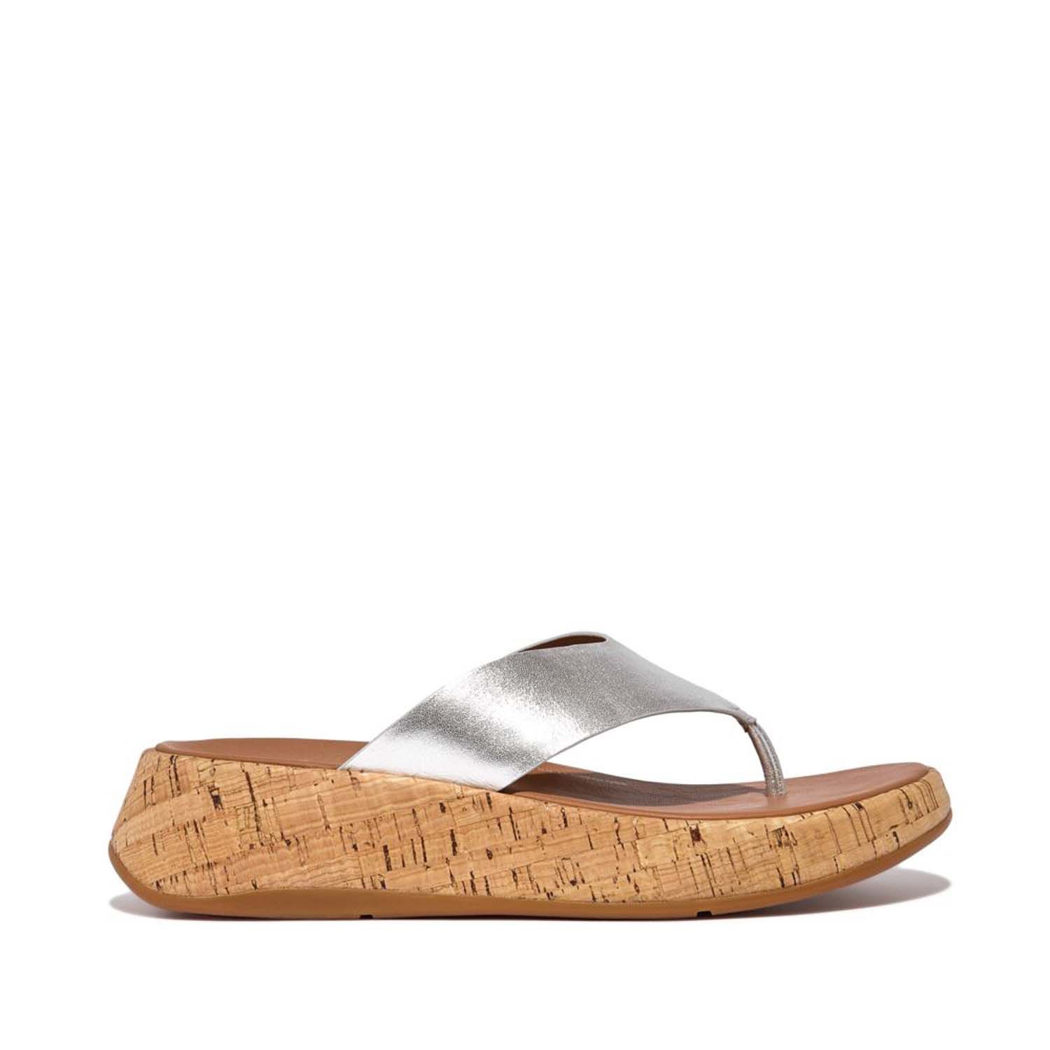 Women's Fit Flop F-Mode Leather Flatform Toe-Post Sandals in Silver