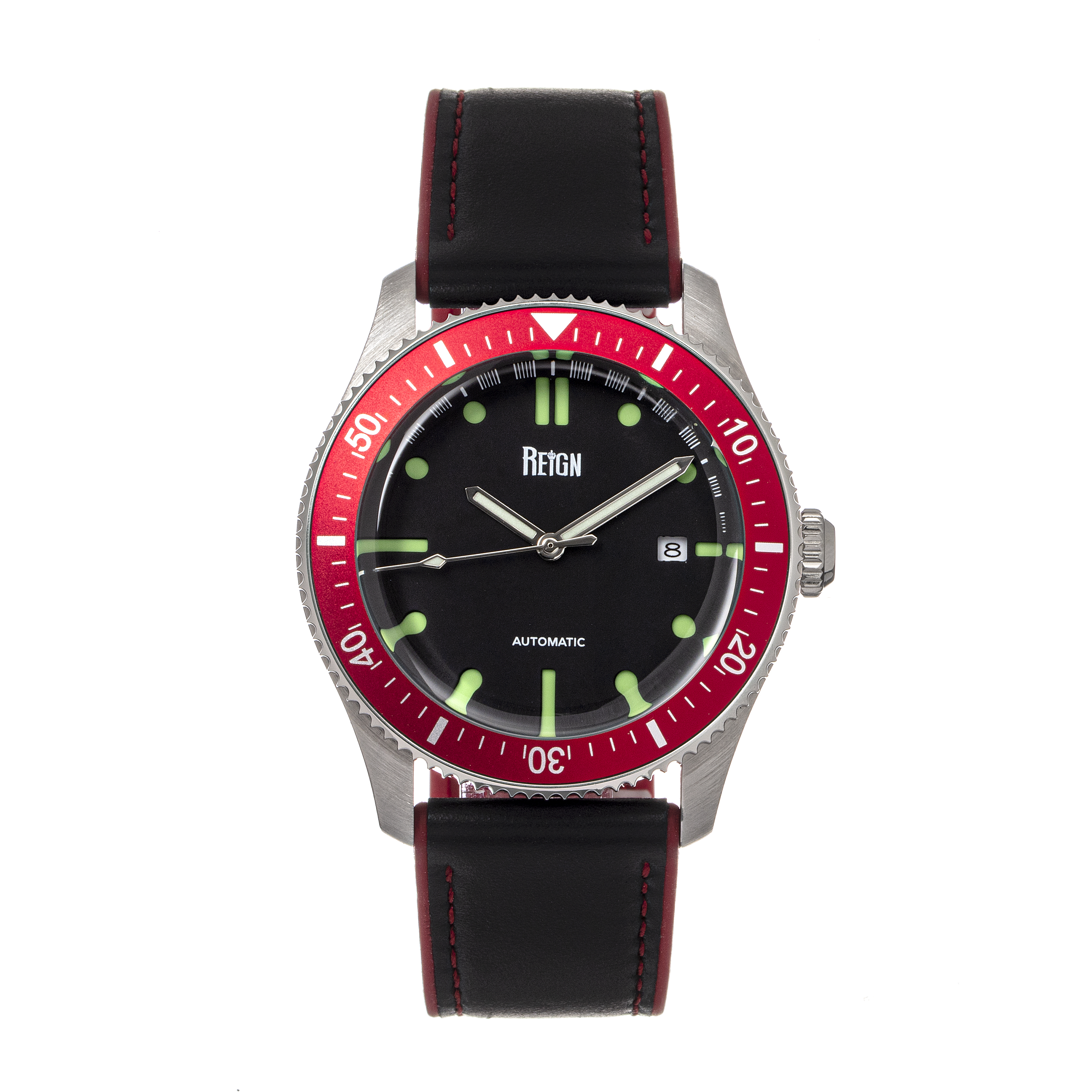 Reign Elijah Automatic Rubber Inlaid Leather-Band Watch W/Date