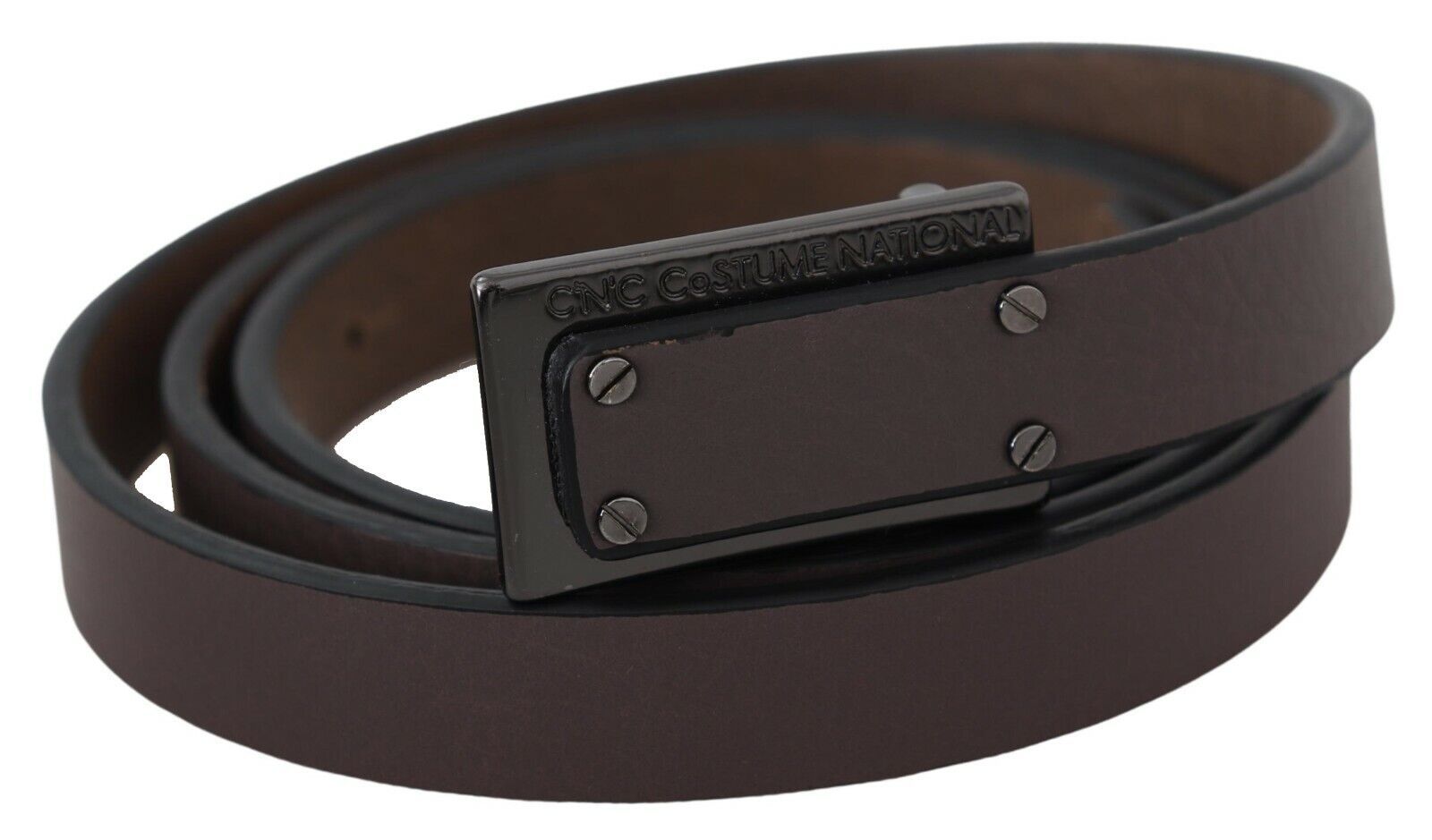 Costume National Women's Brown Leather Tactical Logo Screw Buckle Belt