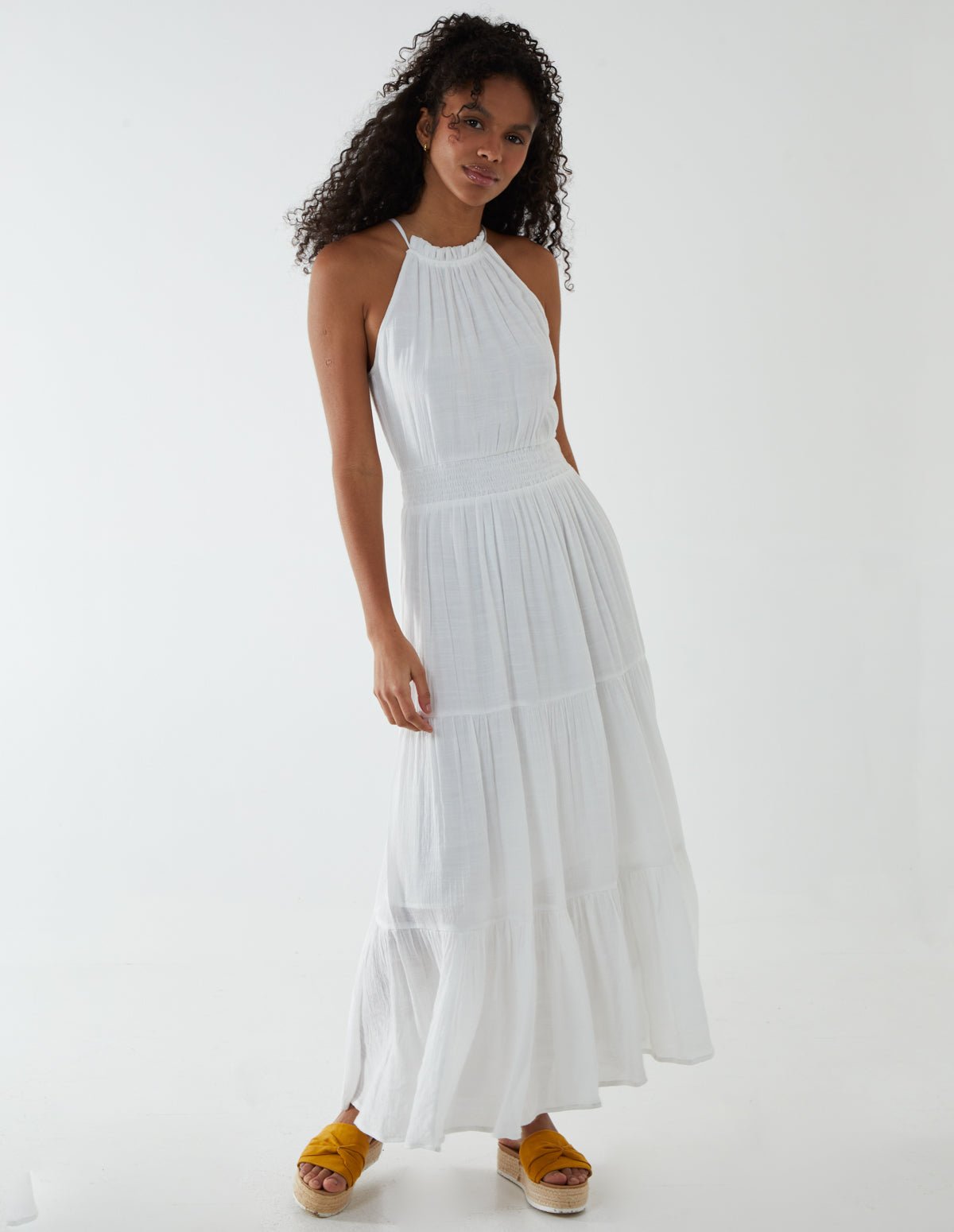 Drawstring Maxi Halter Neck Dress