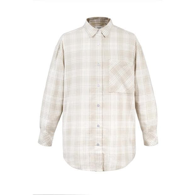 Women's Firetrap Oversized Flannel Shirt in Cream