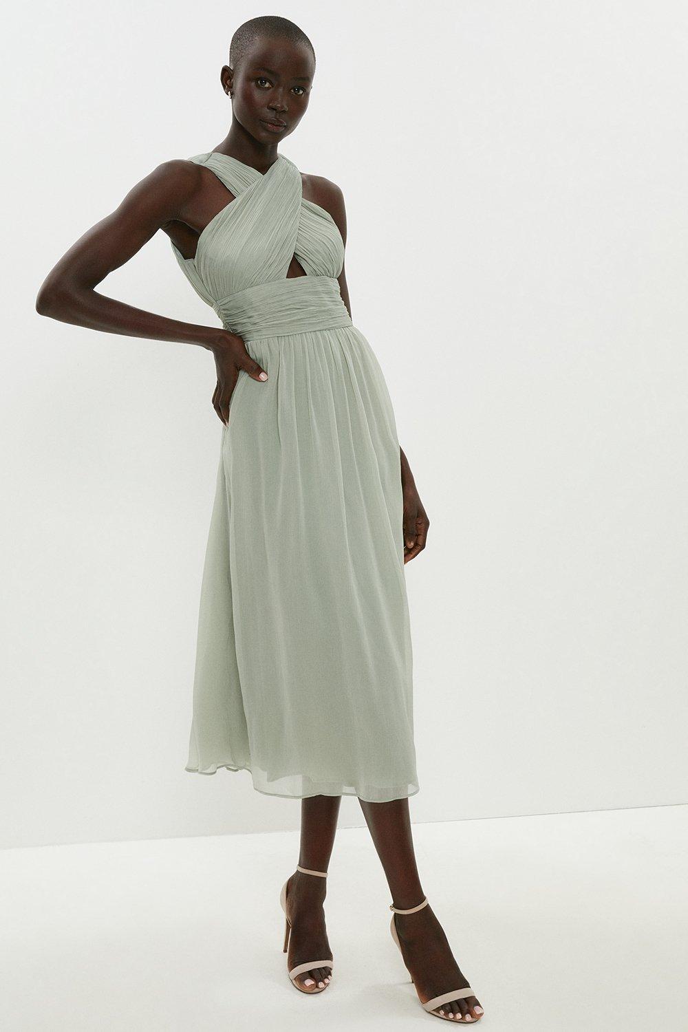 Cross Over Halter Neck Chiffon Midi Dress