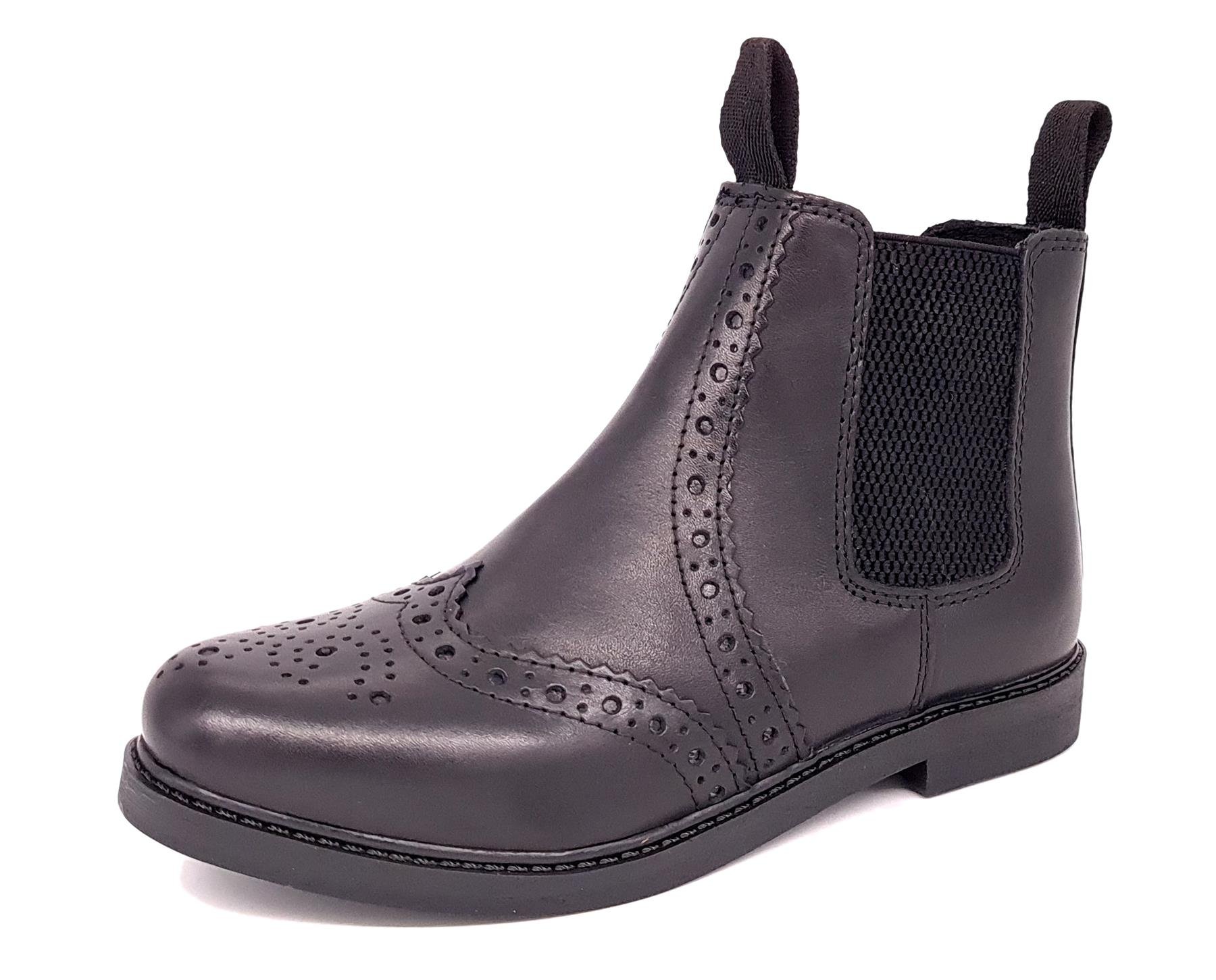 Frank James Cheltenham Black Leather Junior Brogue Chelsea Boots