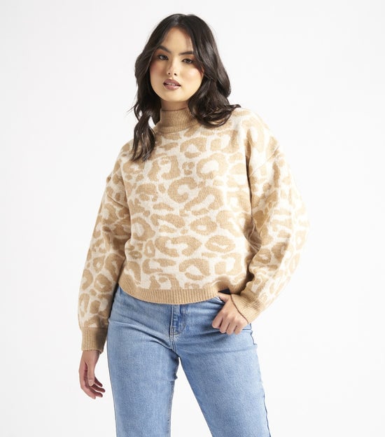Camel Tonal Leopard Jumper