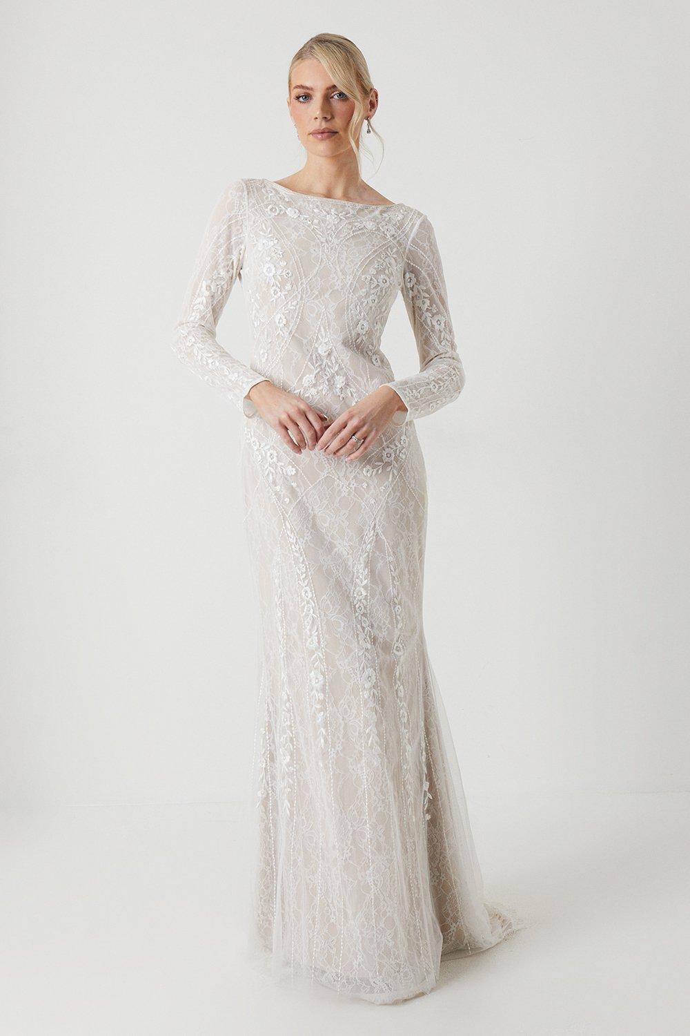 Premium Lace Overlay Handstitched Long Sleeve Wedding Dress