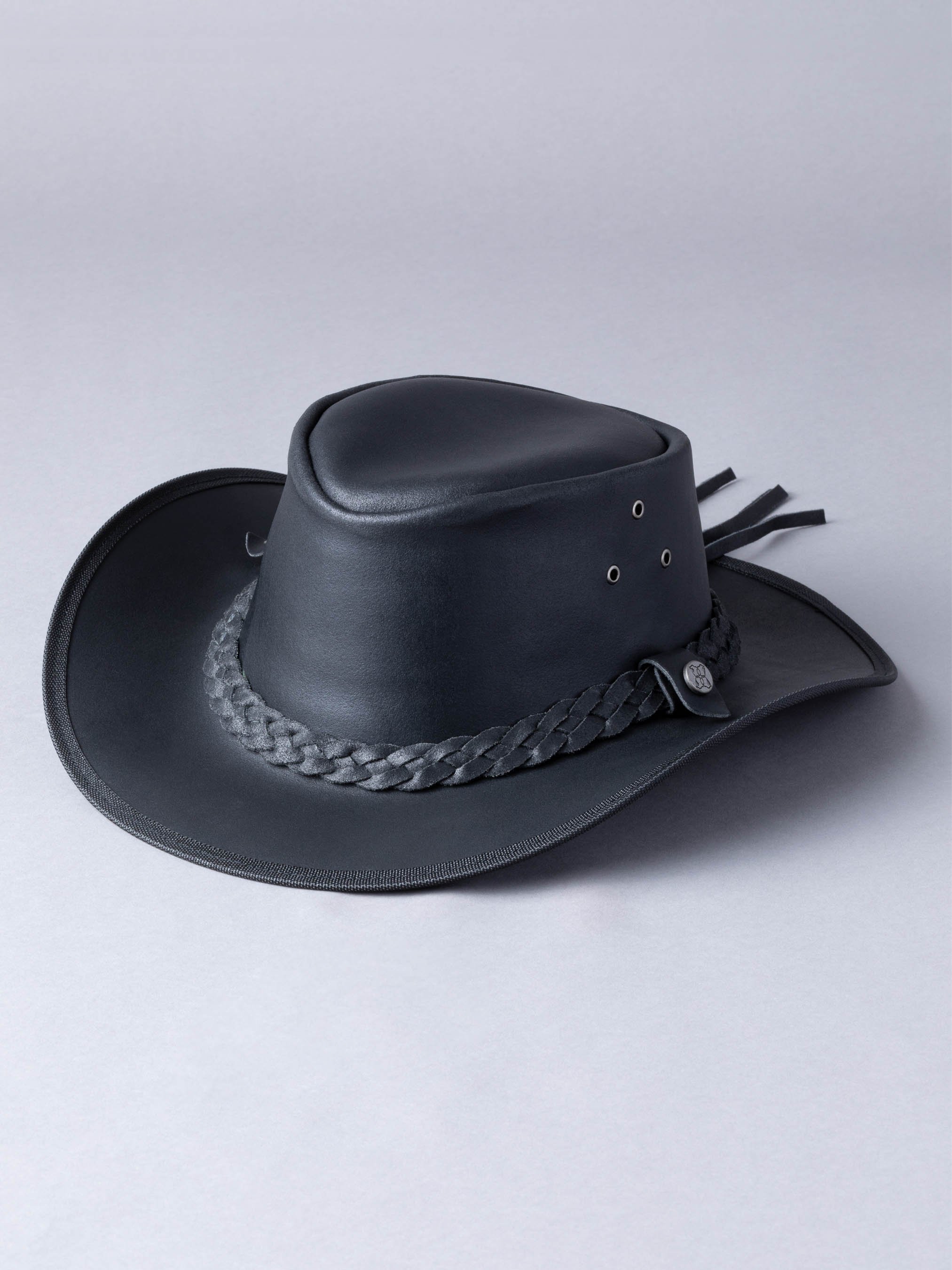 Outback III Australian Style Leather Hat in Black