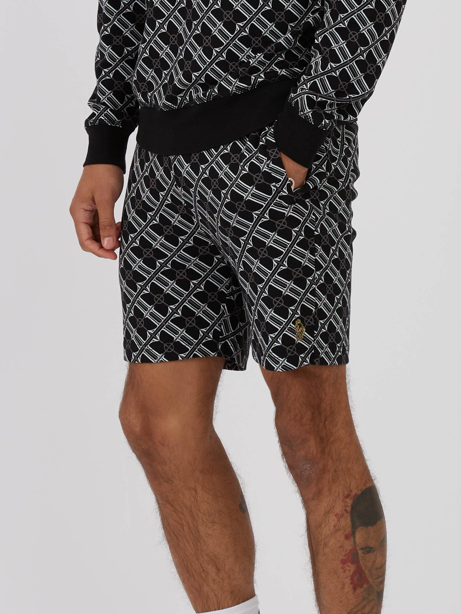 Luke 1977 Men's Whyd 2 Print Sweat Shorts in Black White