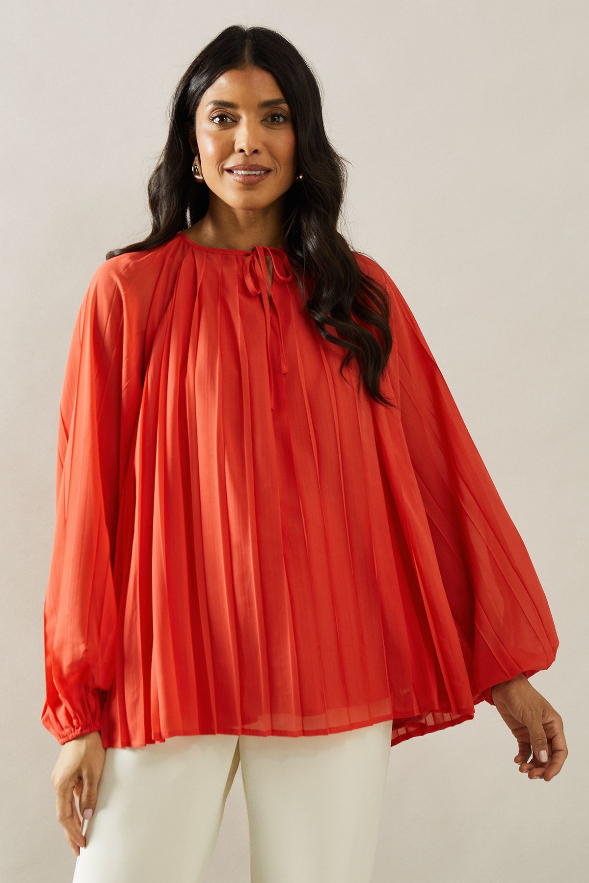 Pleated Blouson Sleeve Blouse