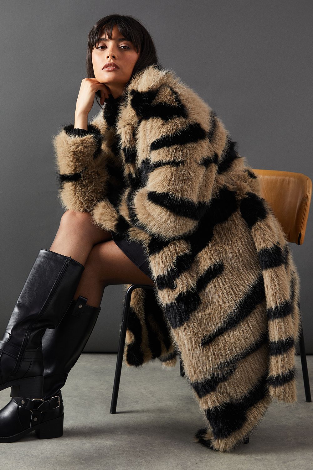 Faux Fur Zebra Print Coat