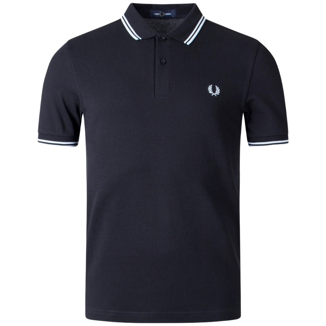 Fred Perry Light Blue Twin Tipped Collar Black Polo Shirt