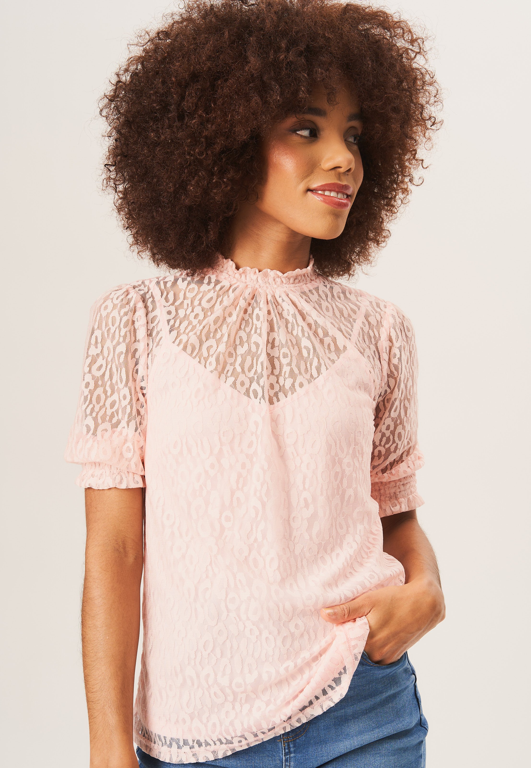 High Neck Lace Loose Fit Blouse