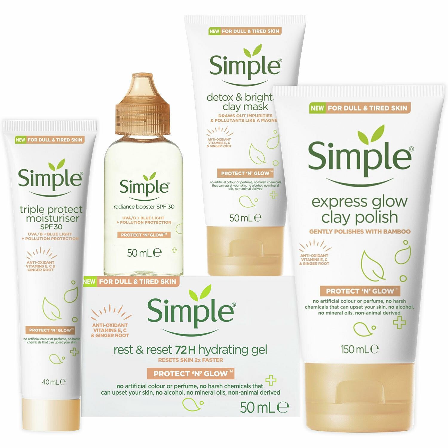 Simple Protect and Glow Set of Face moisturiser, Face wash and Clay Mask
