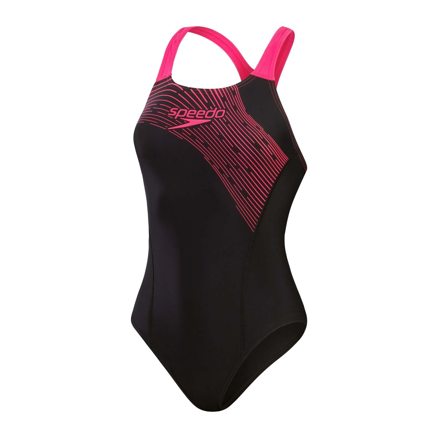 Women's Speedo Medley Logo Medalist Swimsuit in Black-Pink