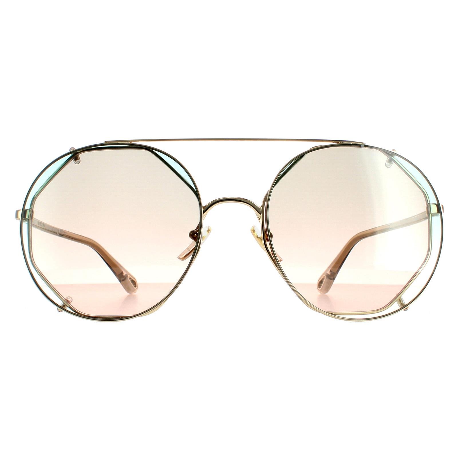 Chloe Round Womens Gold Green Gradient CH0041S