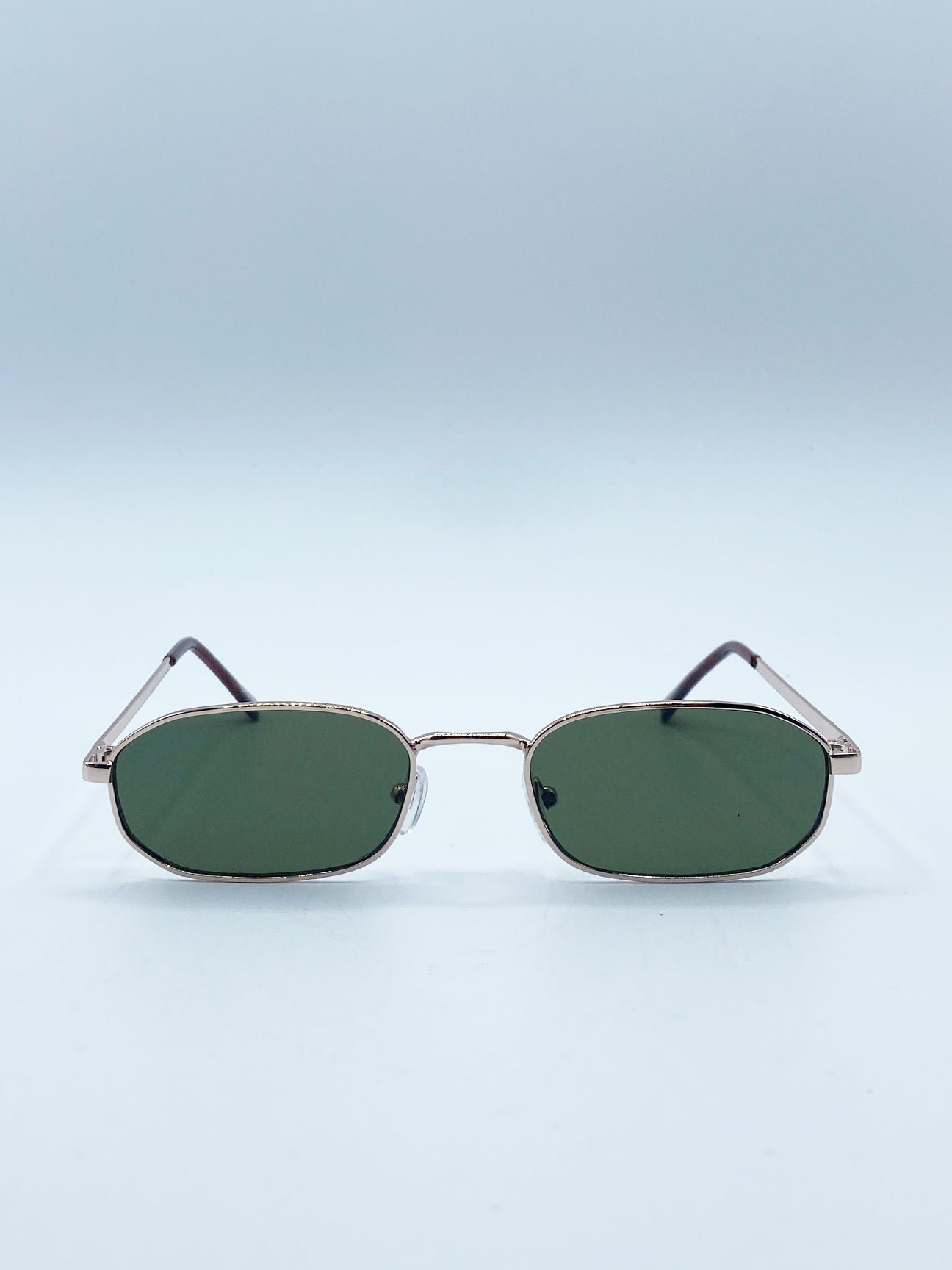 SVNX Small Metal Oval Frame in Gold with Khaki Lenses
