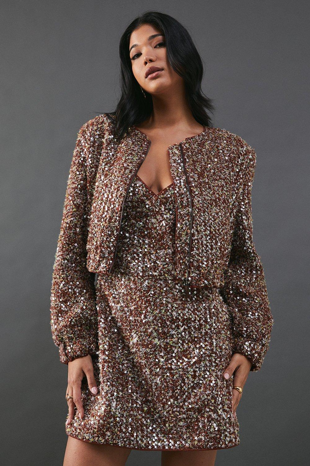 Sequin Boucle Cardigan Bomber Jacket