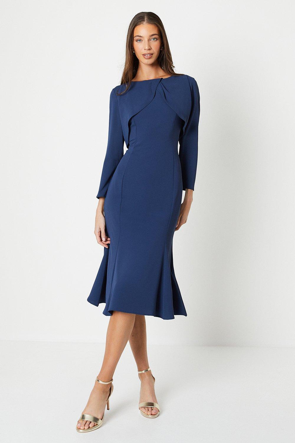 Tulip Bodice Long Sleeve Midi Dress