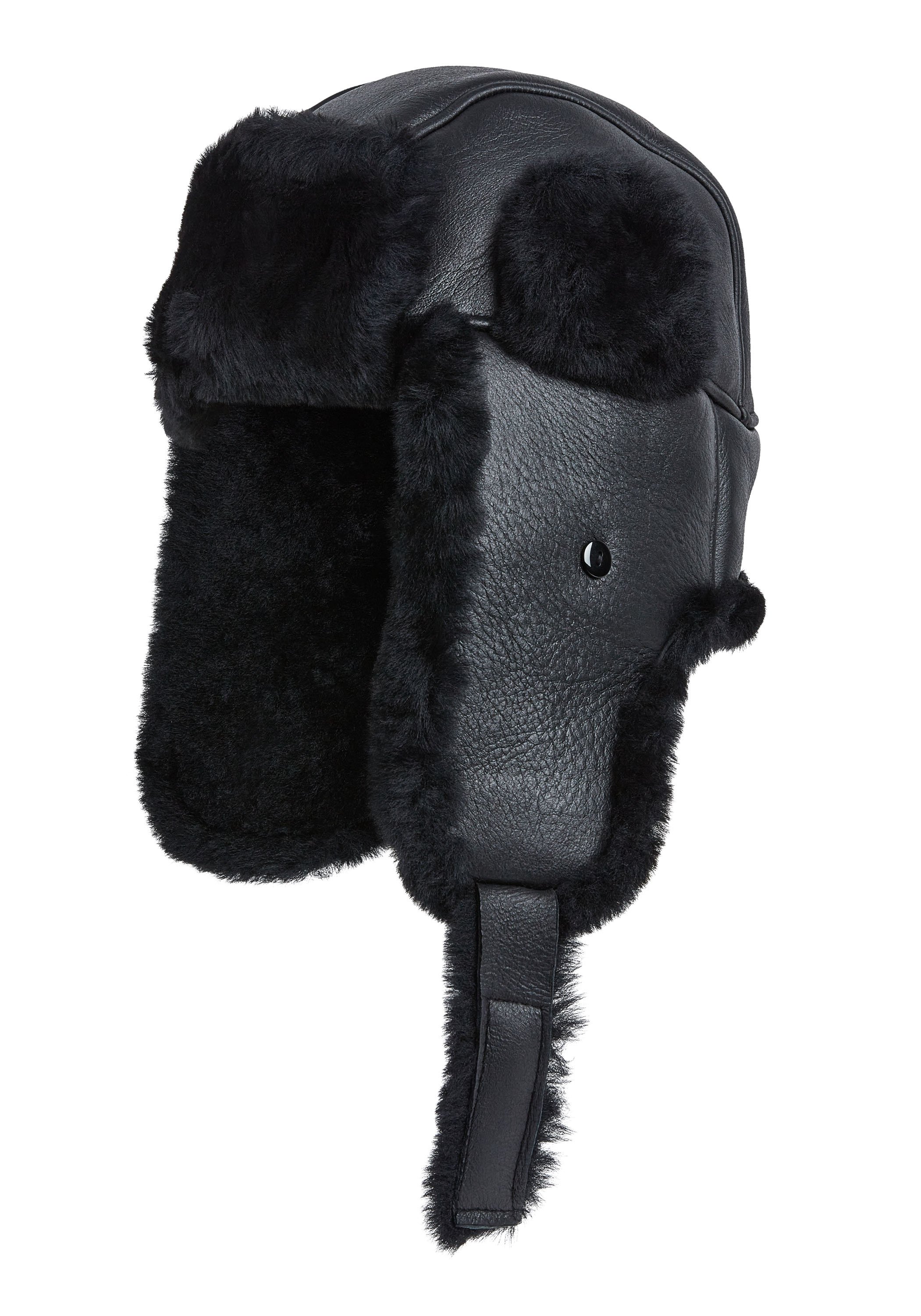 Mens Black RAF Aviator Sheepskin B-55 Trapper Hat Winter Warm Leather ...