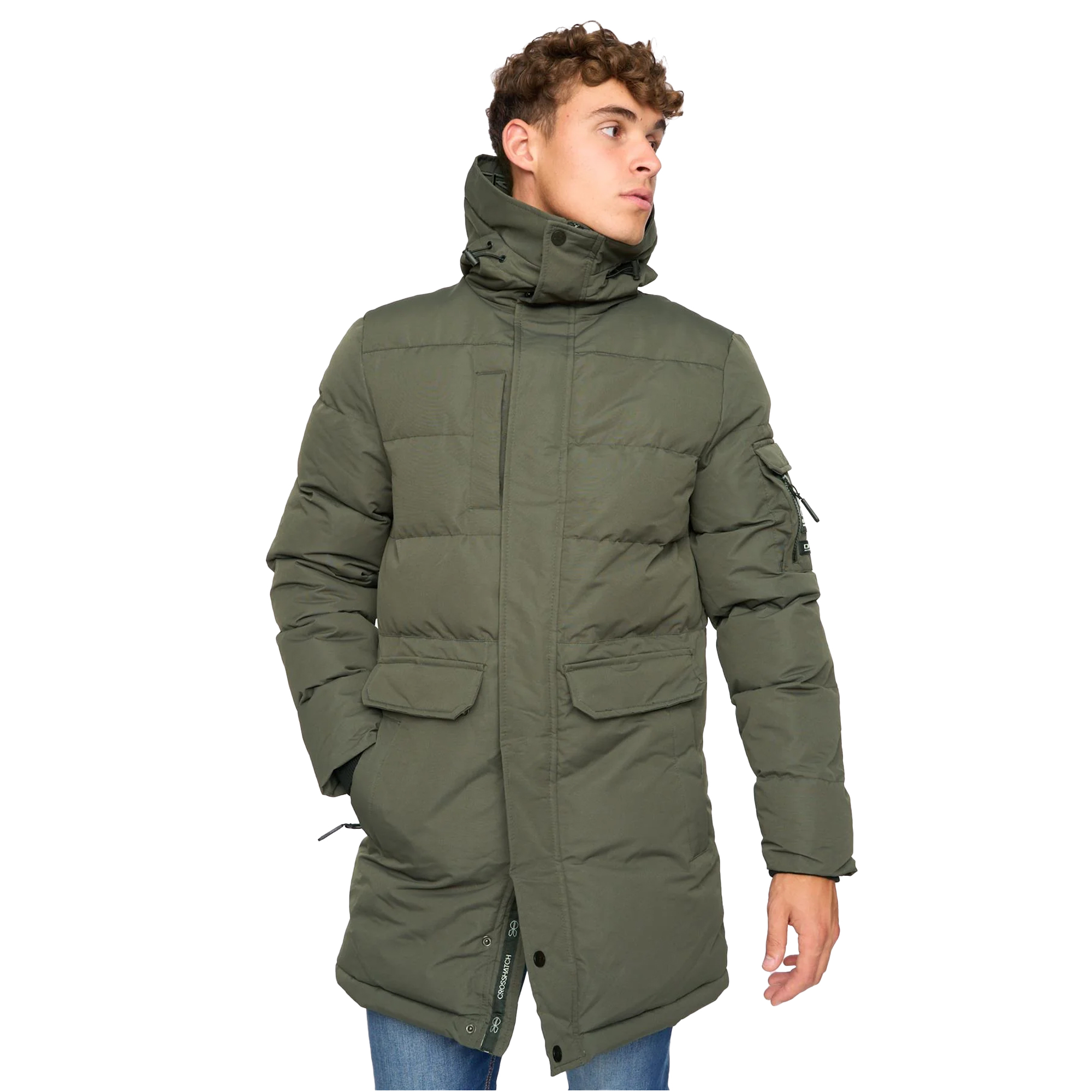 Crosshatch Mens Milwaka Long Padded Jacket Olive