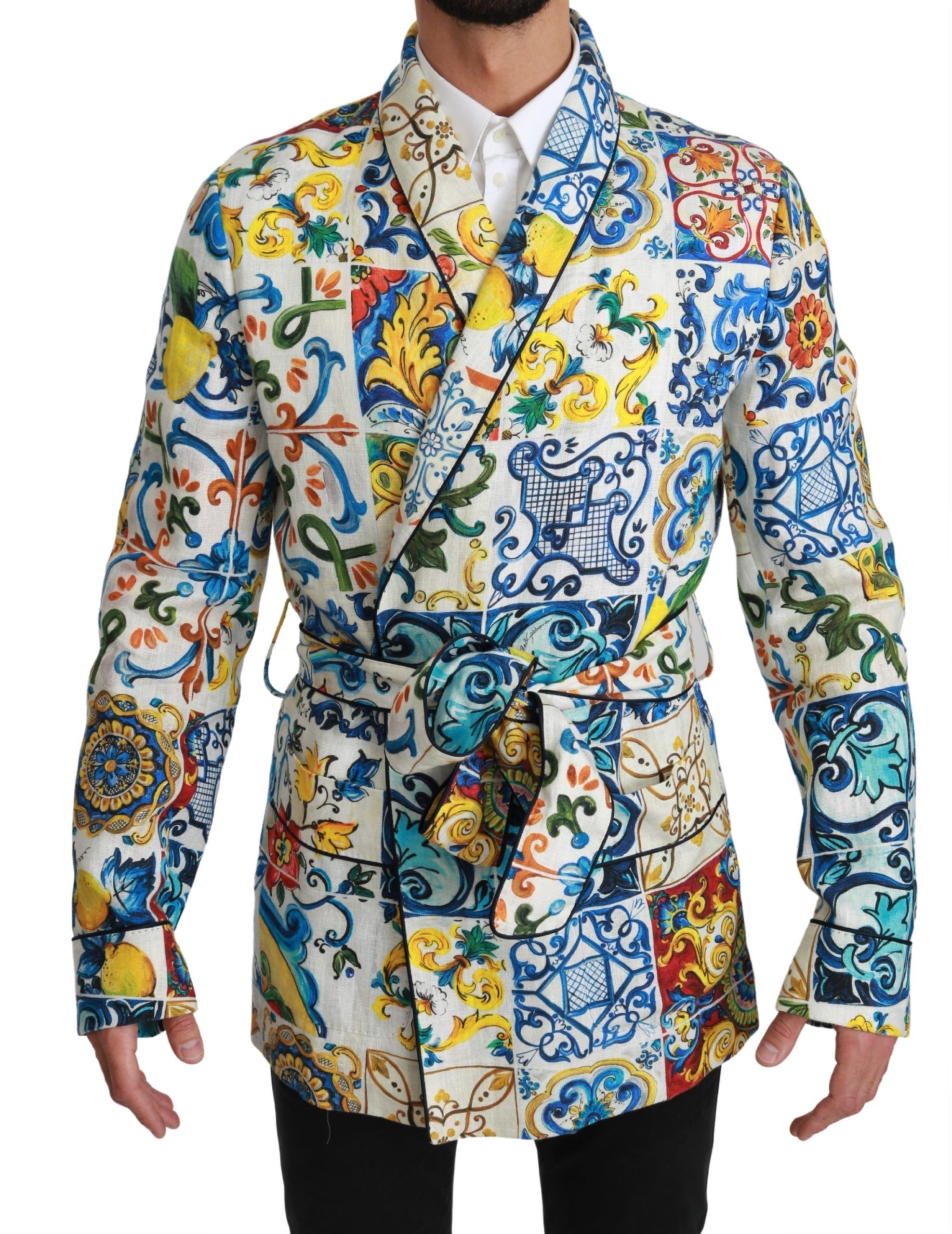 Dolce & Gabbana Majolica Brocade Linen Robe Coat Jacket