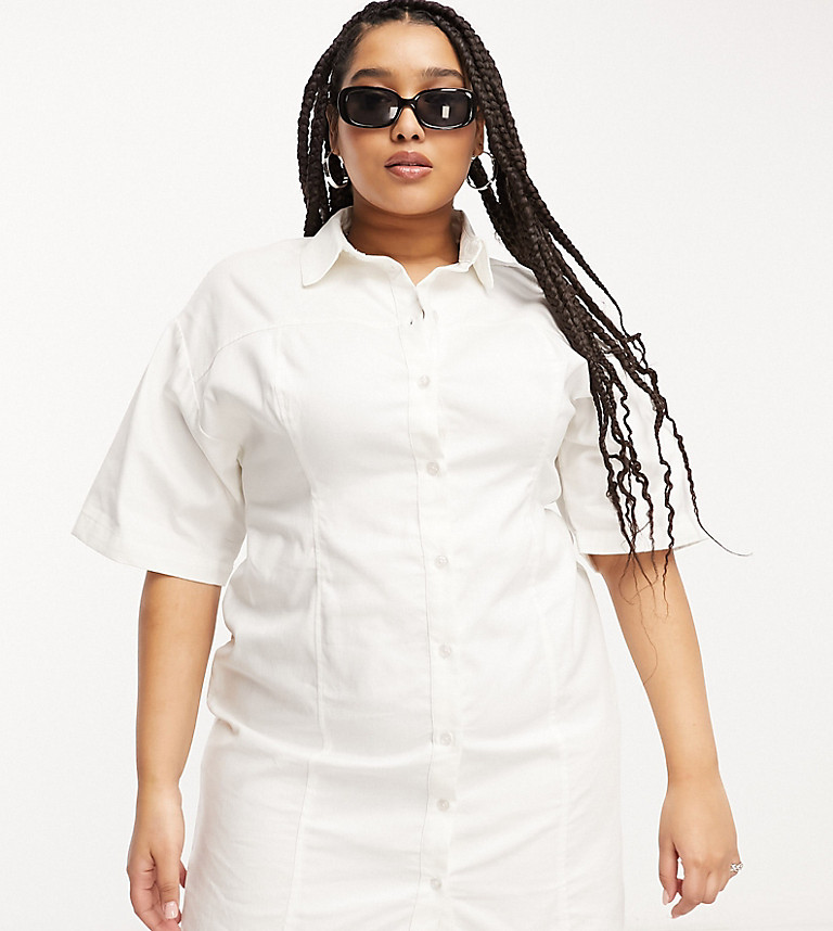ASOS DESIGN Curve twill mini shirt dress in white