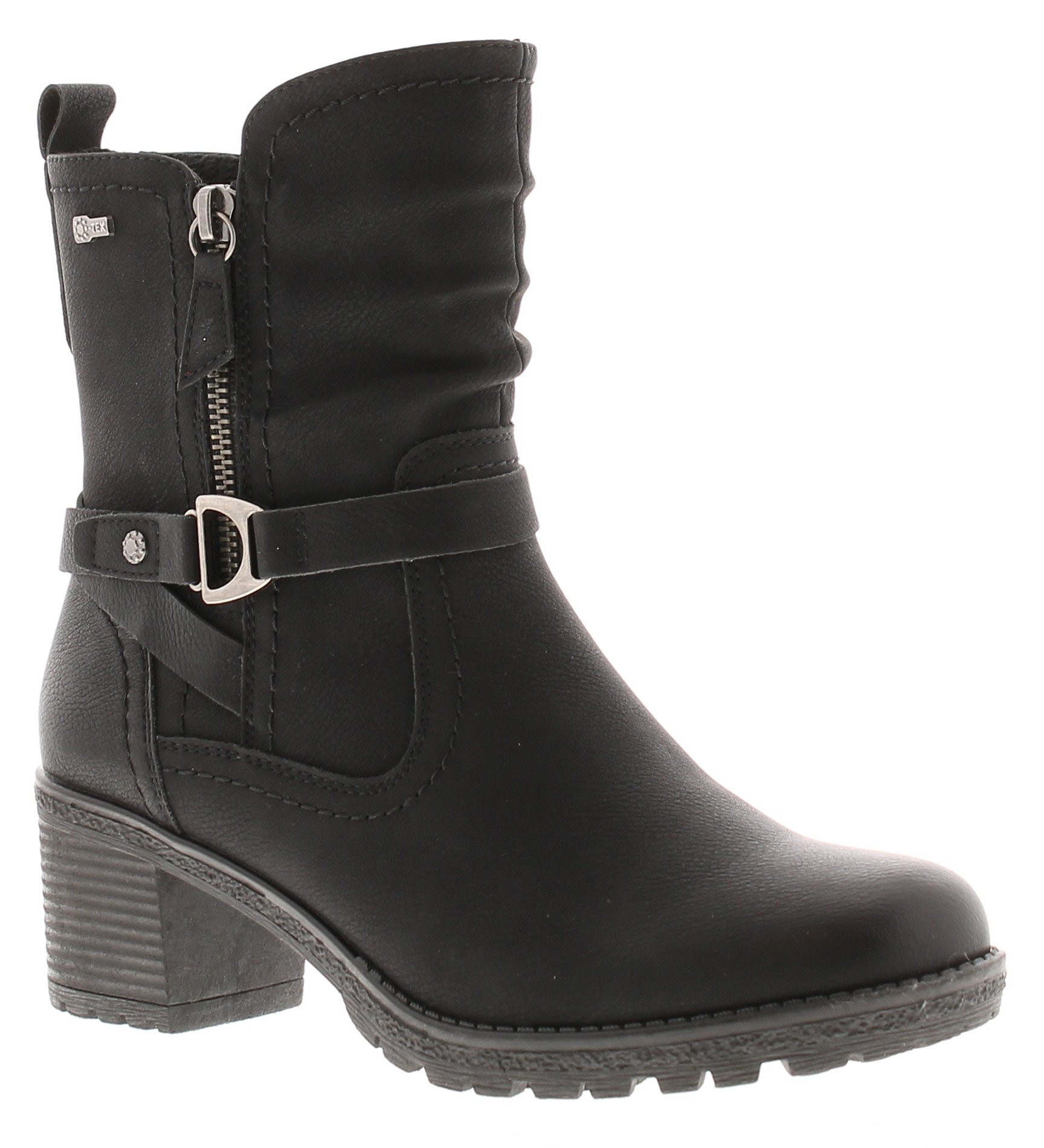 Relife Womens Biker Boots Block Heel Reply Zip black