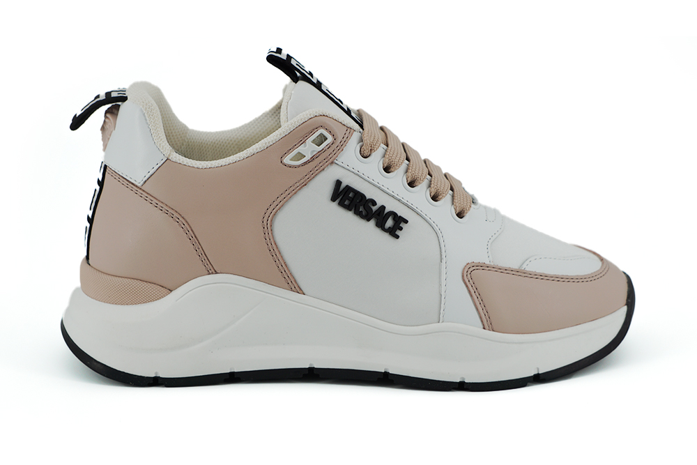 Roze En Witte Sneakers Van Kalfsleer