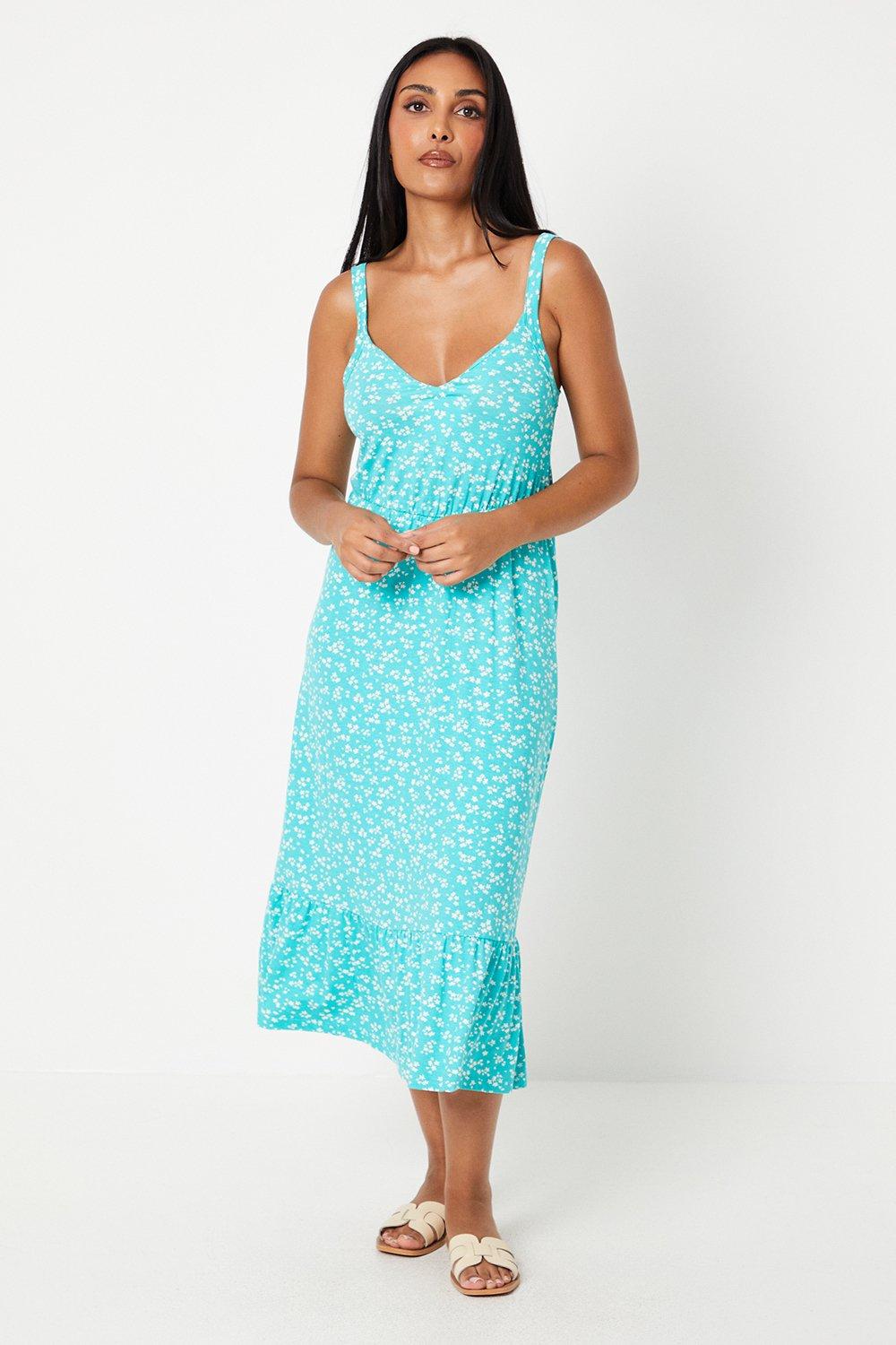 Petite Ditsy Floral Jersey Strappy Midi Sundress