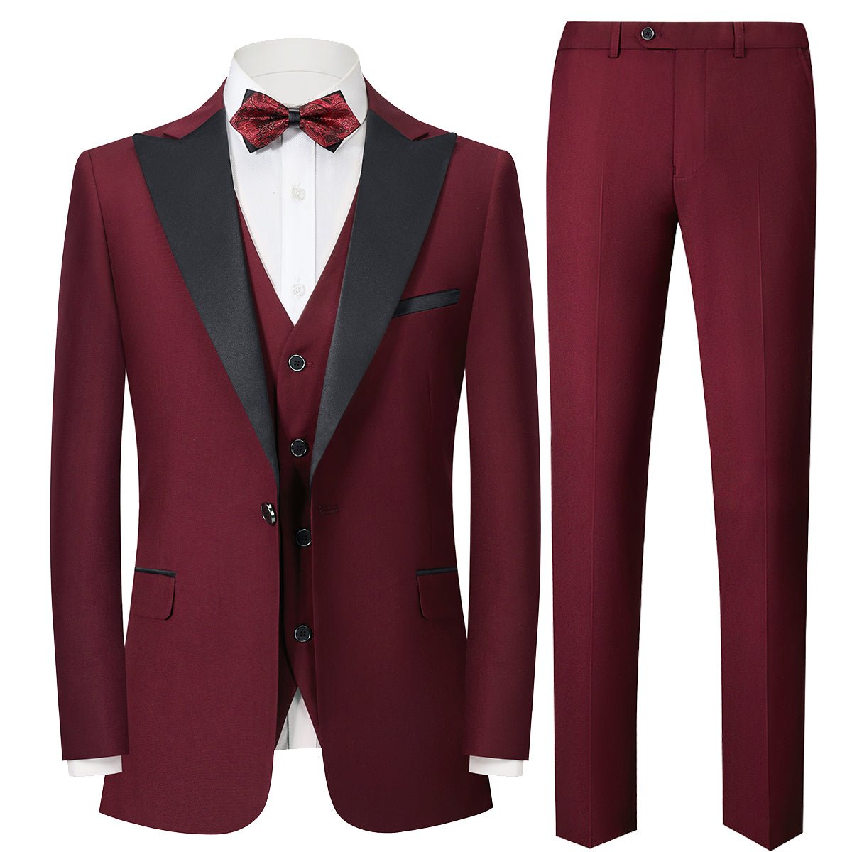 3-delig rood pak met één knoop, slim fit