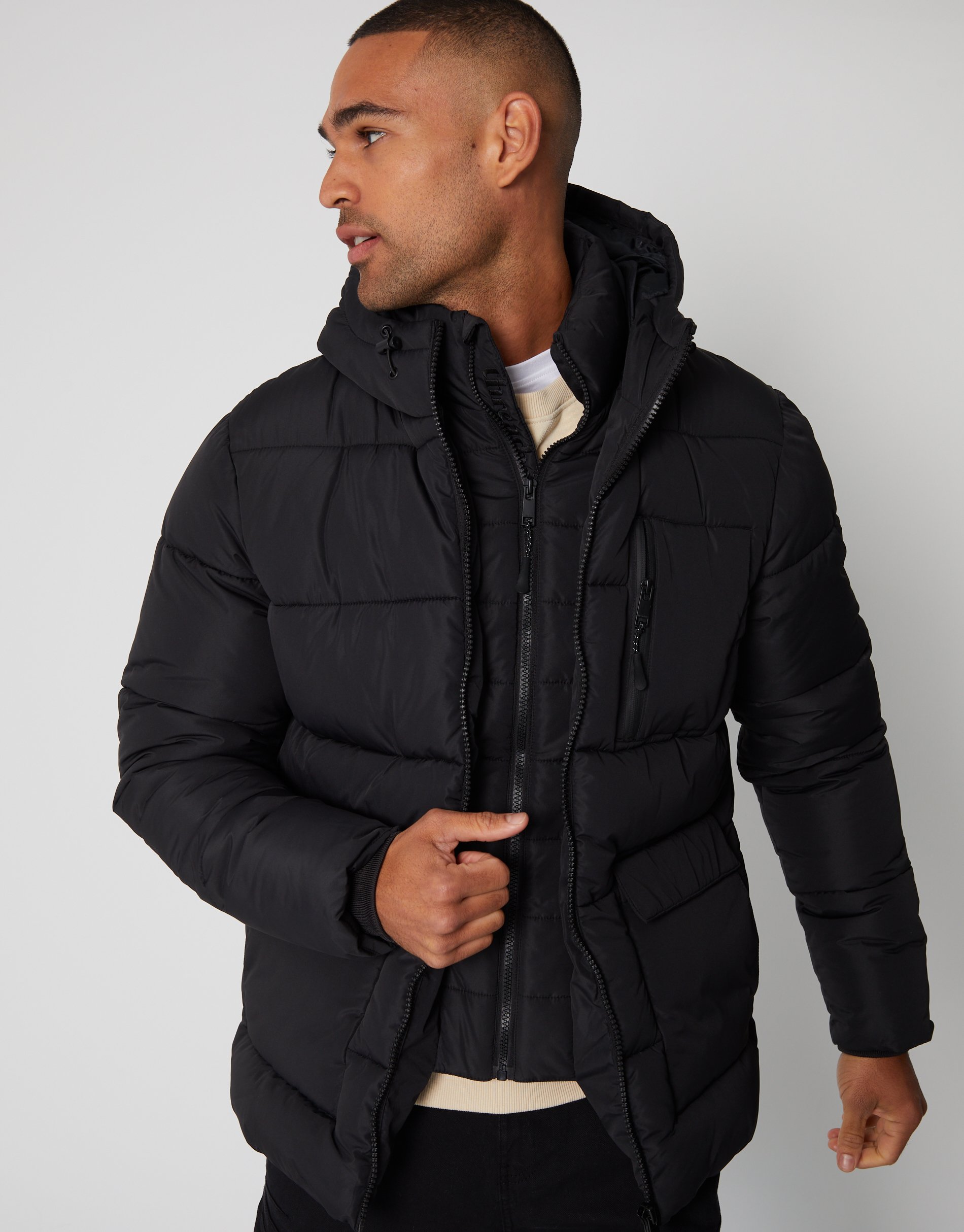 Black 'Charleston' Showerproof Double Layer Puffer Jacket