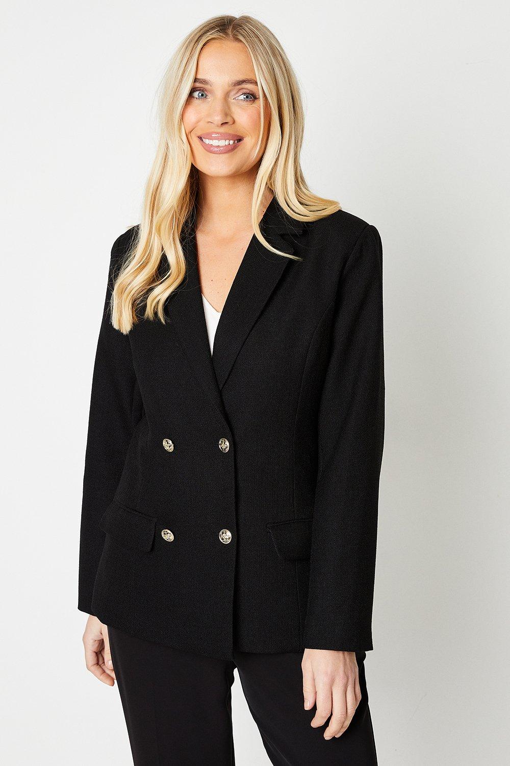 Petite Longline Textured Double Breasted Blazer