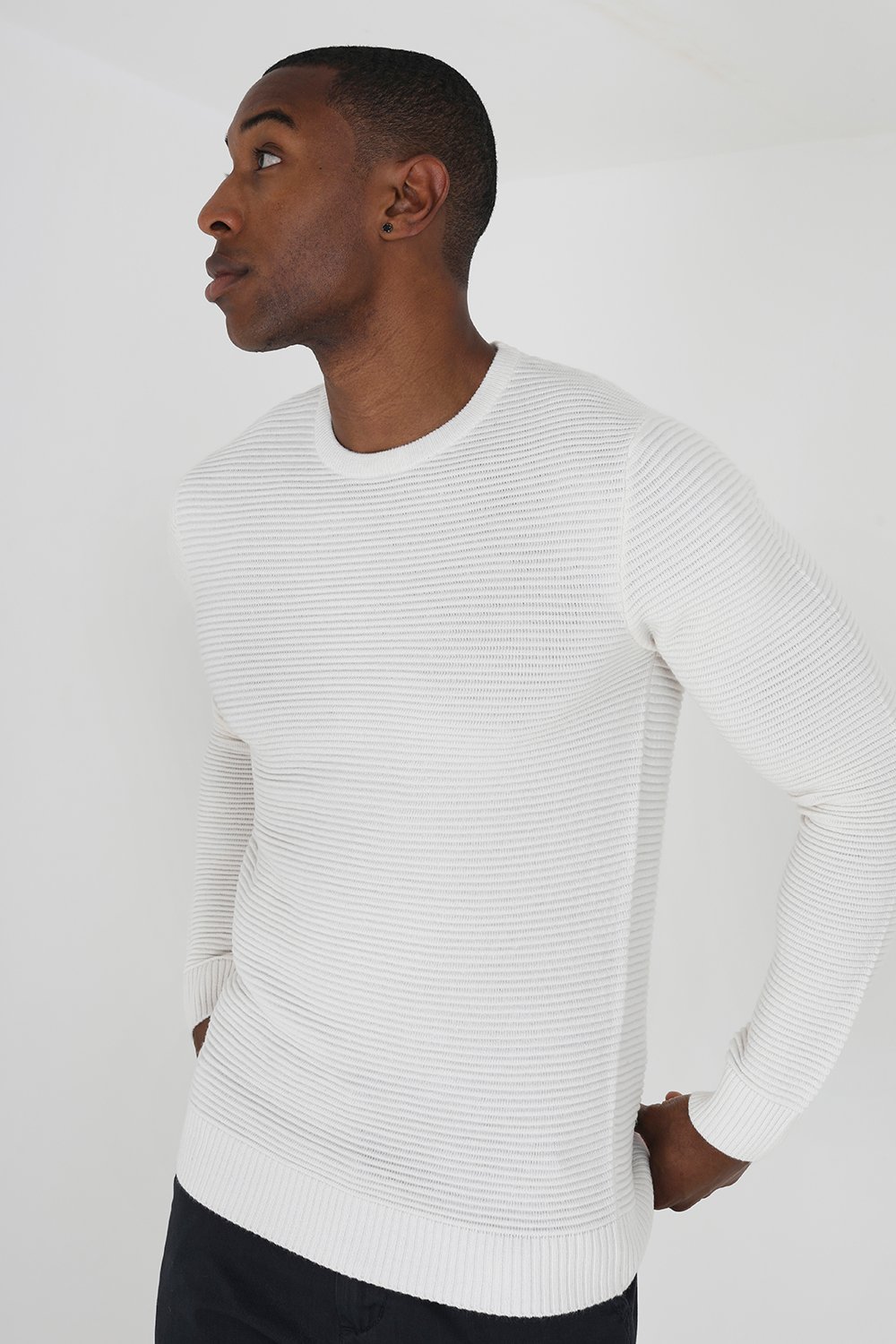 Ecru 'Adem' Crew Neck Knitted Jumper
