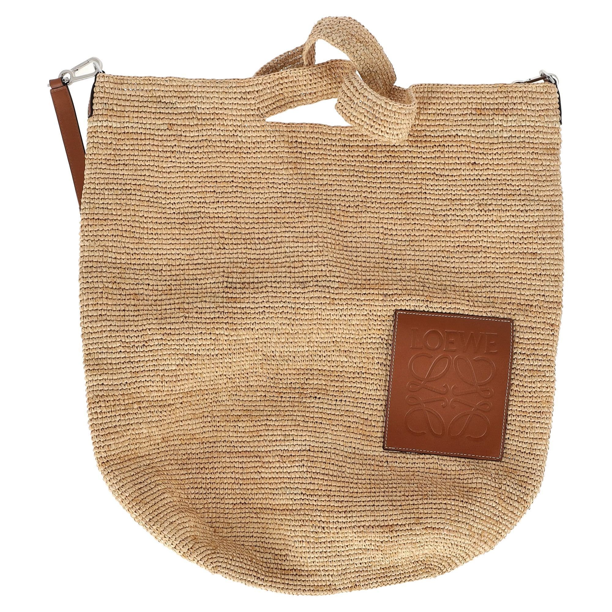Loewe Large Slit Tote Bag in Brown Raffia