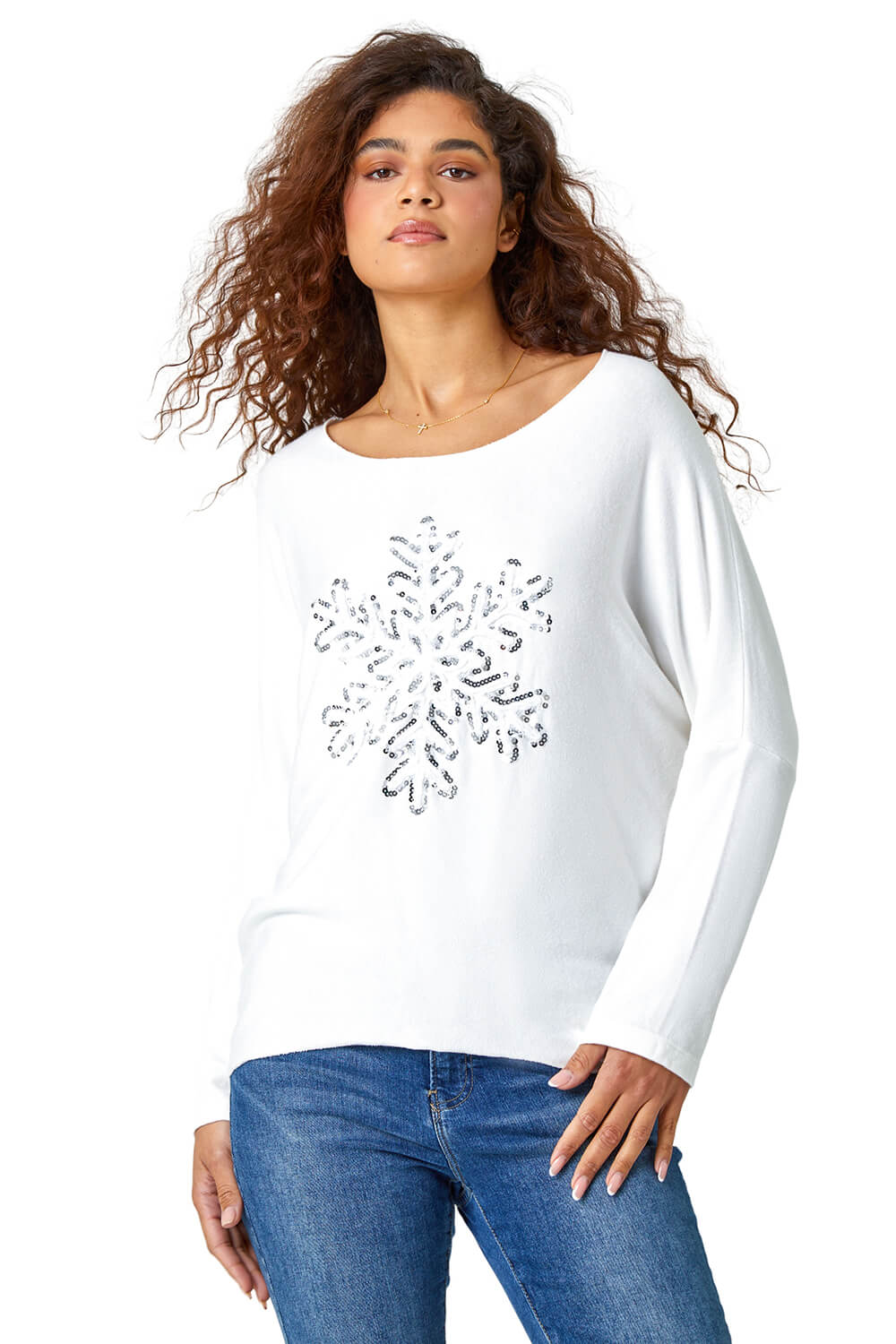 Embellished Snowflake Stretch Top