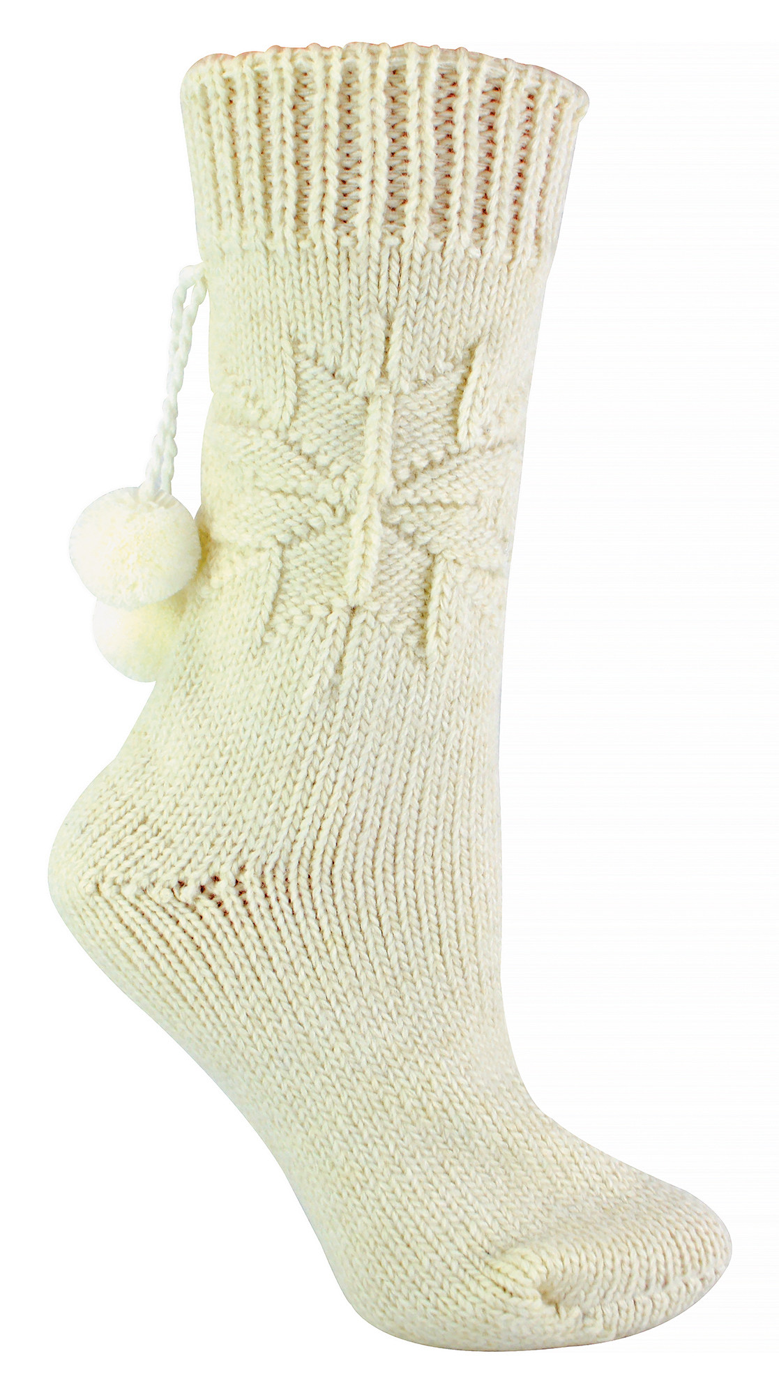 Sock Snob - Ladies Warm Slipper Alpaca Wool Blend Pom Pom Bed Socks - Cream